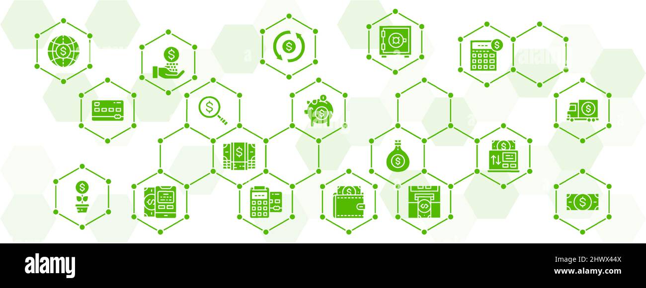 Money and Banking vector banner with icons. Credit Card, Currency ...