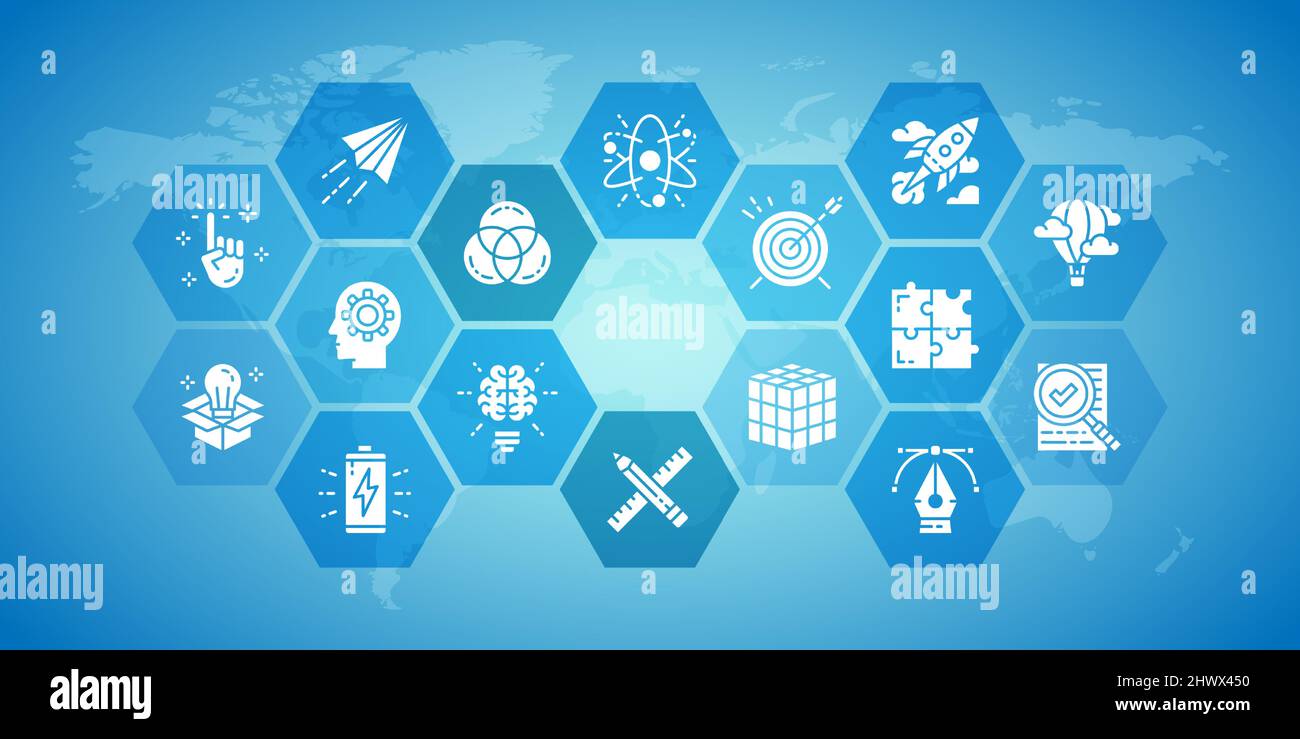 Creative horizontal outline illustration. Innovation, startup, artwork ...