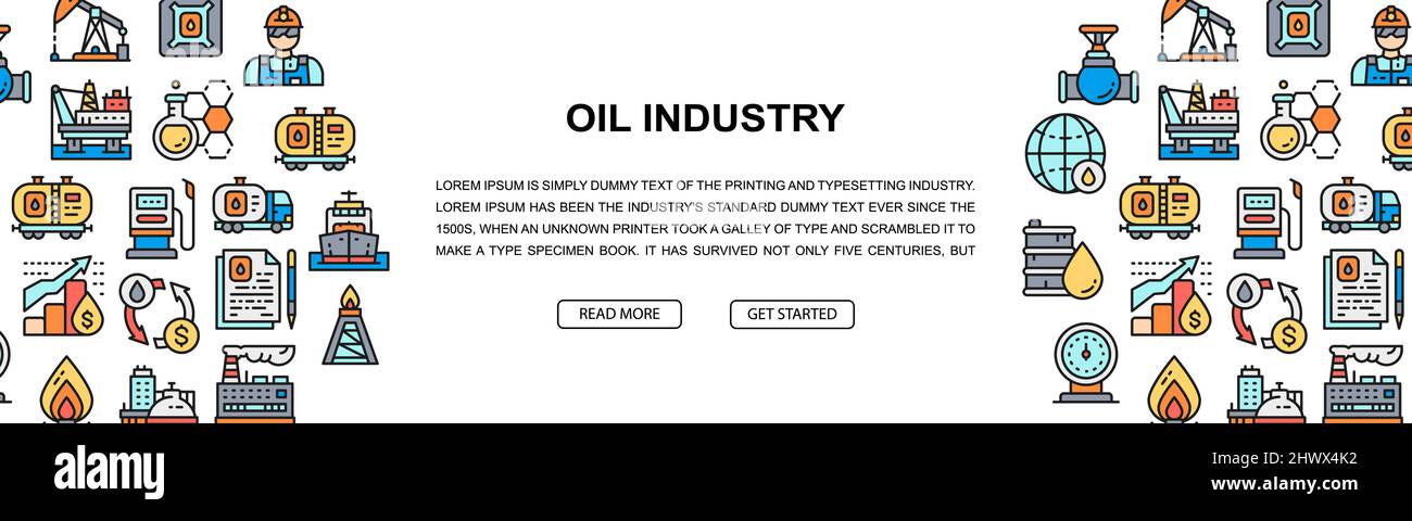 Oil industry horizontal colorful banner. Fuel Truck, Engineer, Gasoline ...