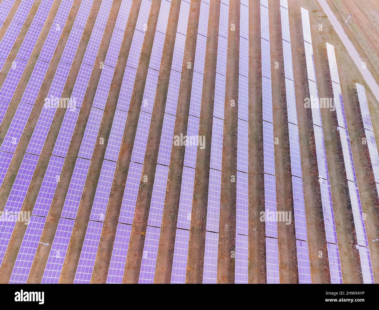 Aerial top view of a solar panels power plant. Photovoltaic solar ...