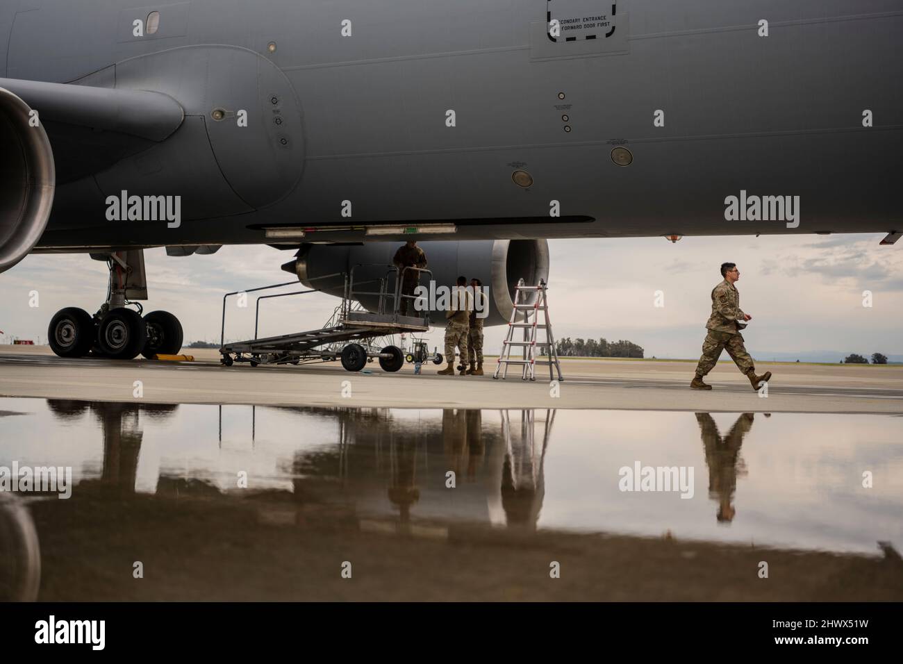 U.S. Airmen from the 660th Aircraft Maintenance Squadron perform light ...