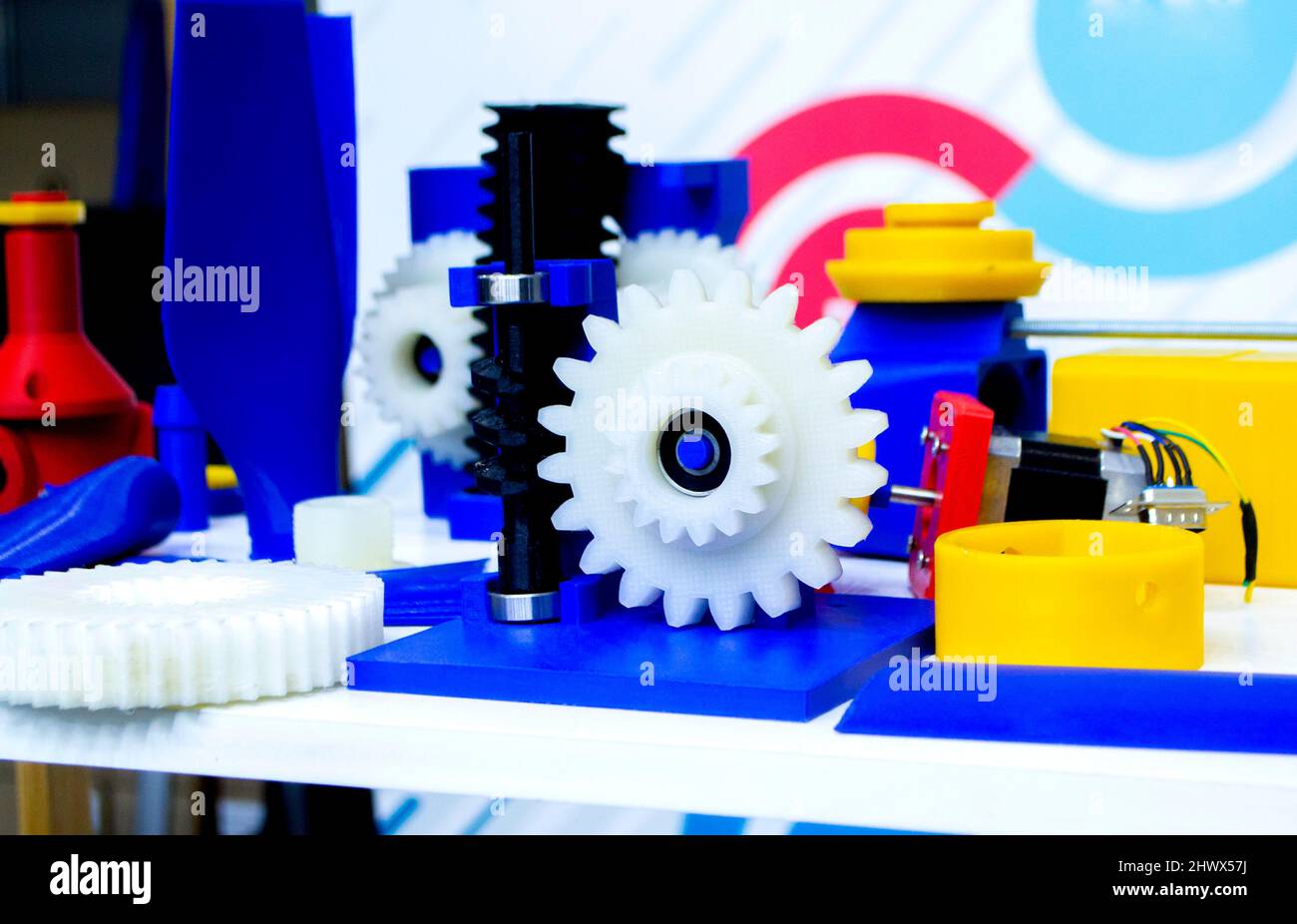 Objects printed on 3D printer from plastic close-up. New 3D printing ...