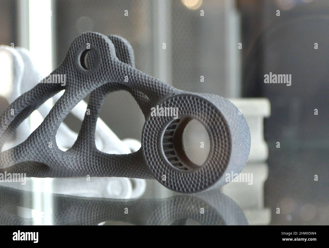 Black and white abstract models printed on 3d printer from powder close ...