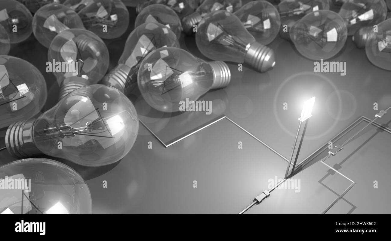 Classic Lamps and Led - 3D Rendering Stock Photo - Alamy