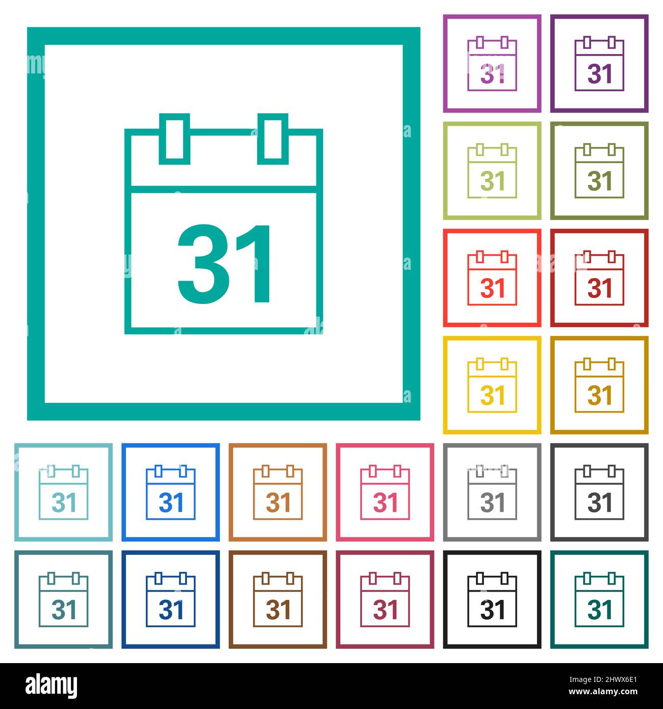 Calendar outline flat color icons with quadrant frames on white ...