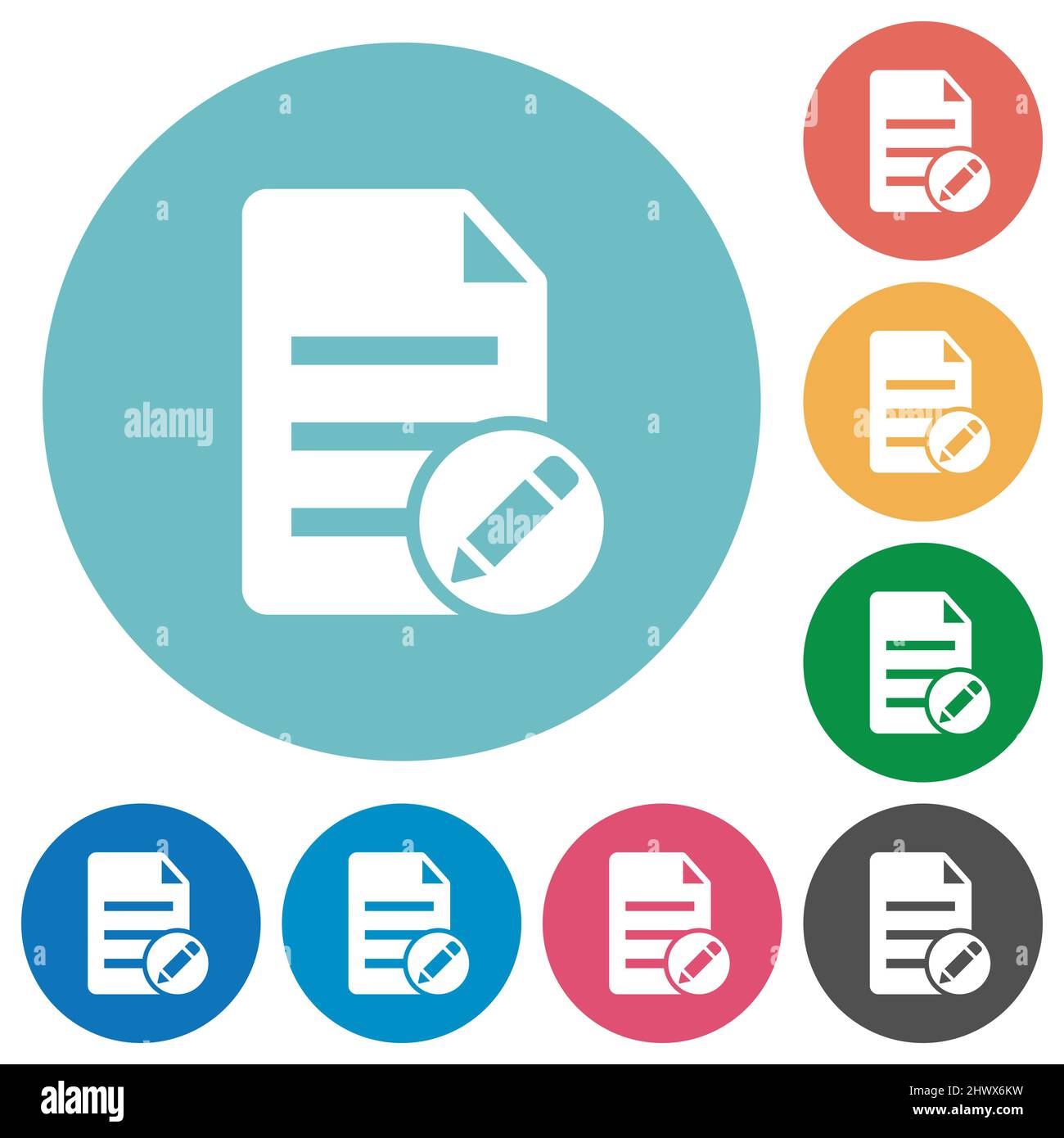 Edit document solid flat white icons on round color backgrounds Stock ...