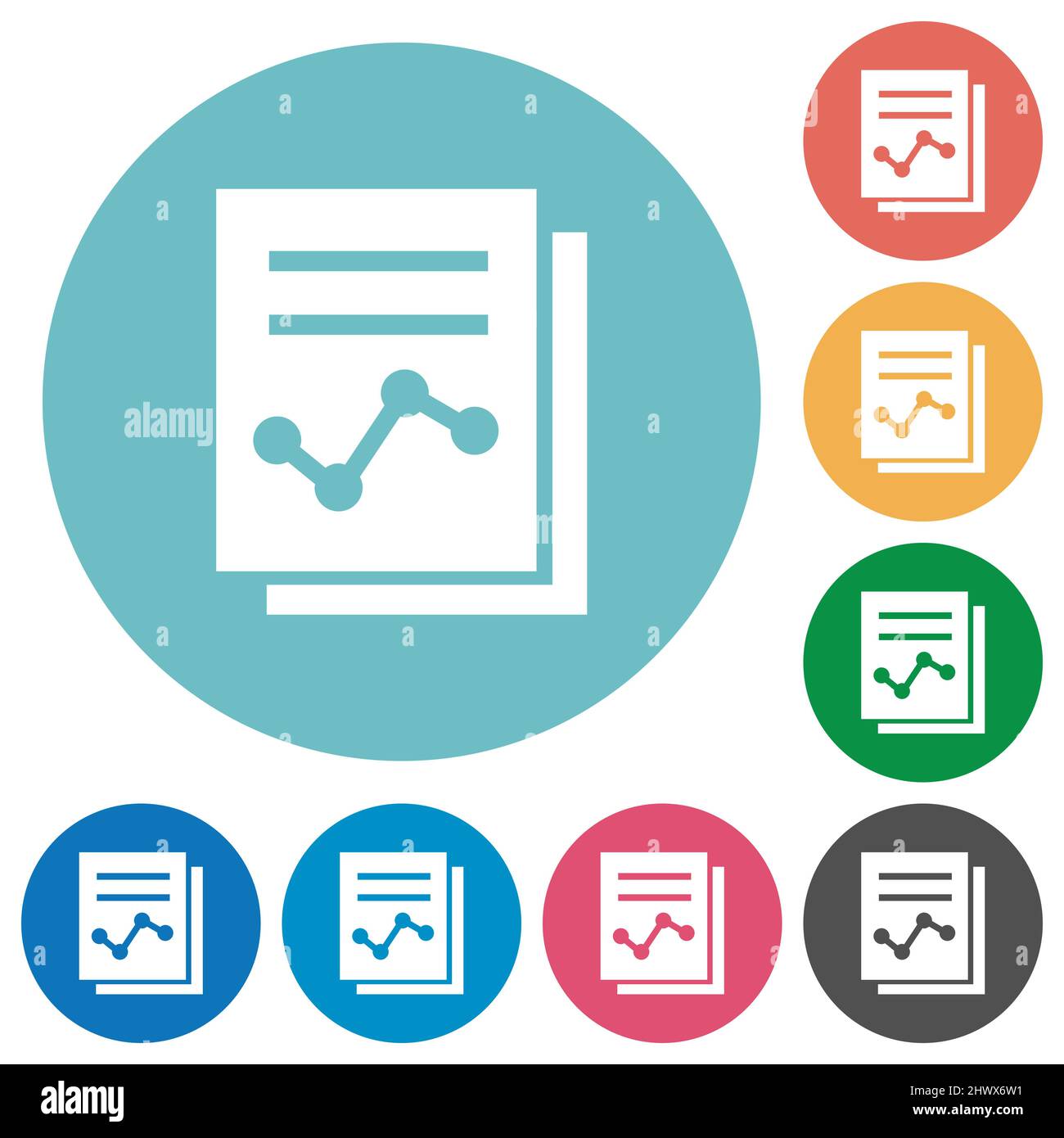 Report with graph solid flat white icons on round color backgrounds ...