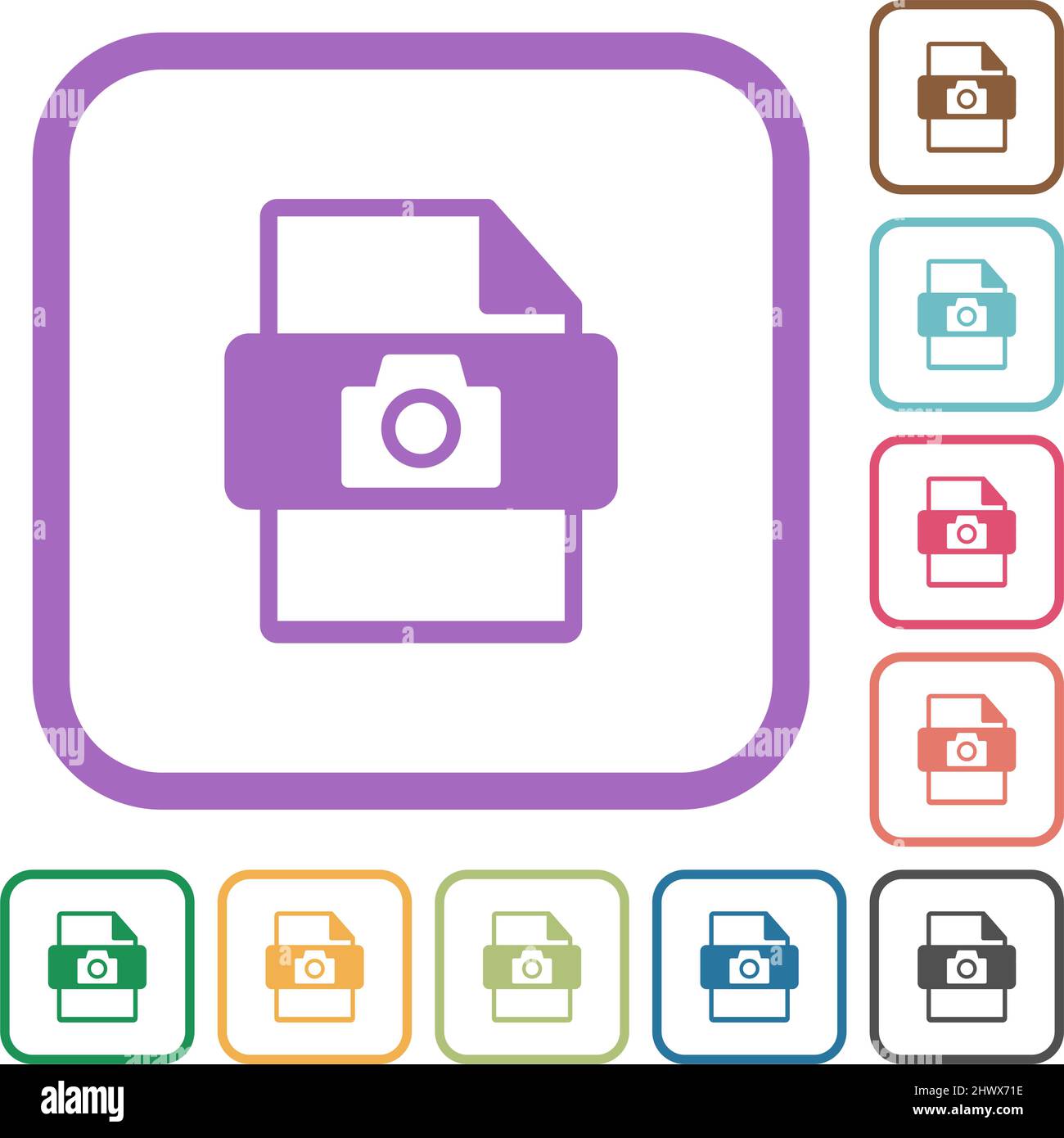 raw camera file type simple icons in color rounded square frames on ...