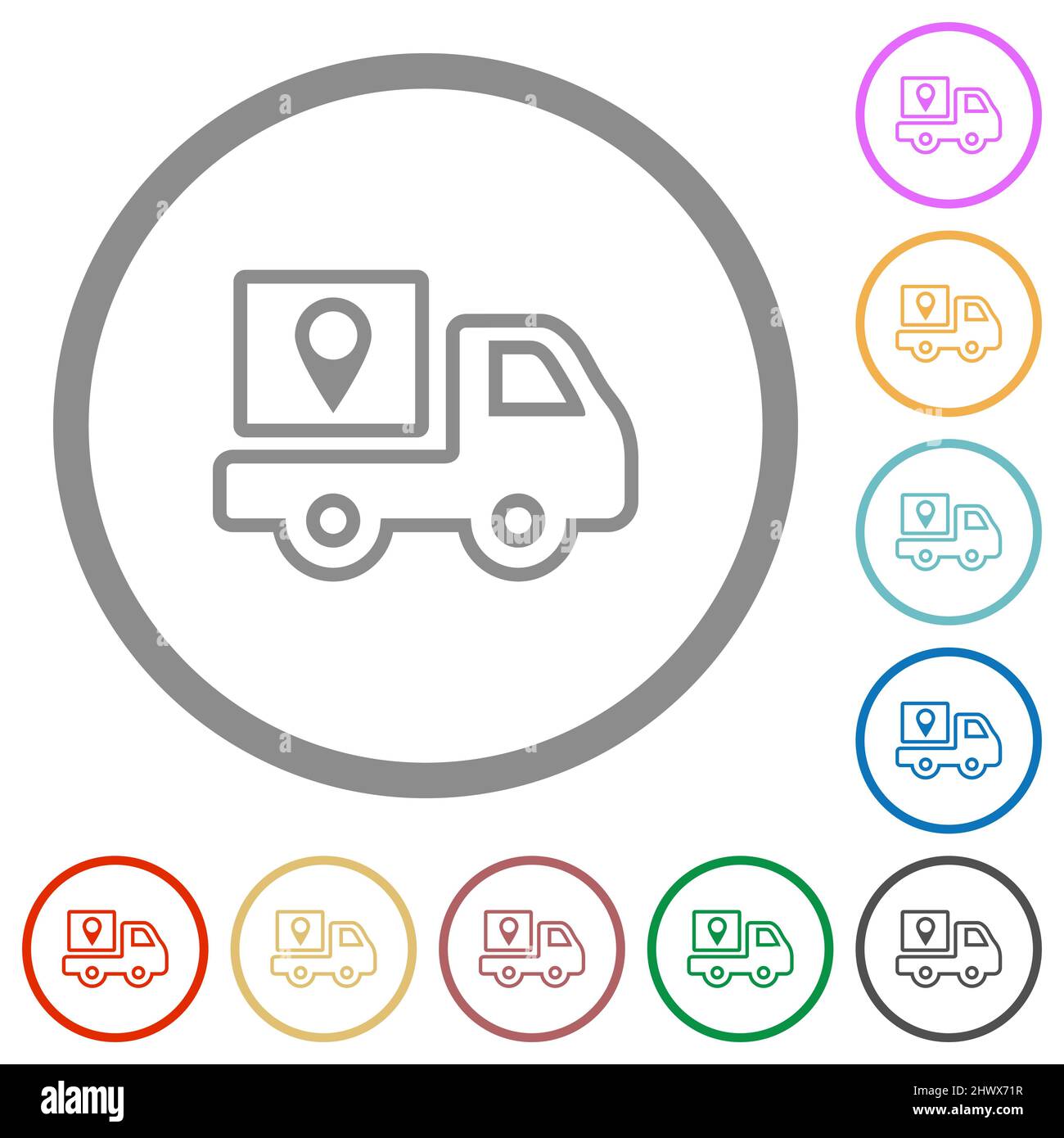 Package delivery tracking outline flat color icons in round outlines on ...