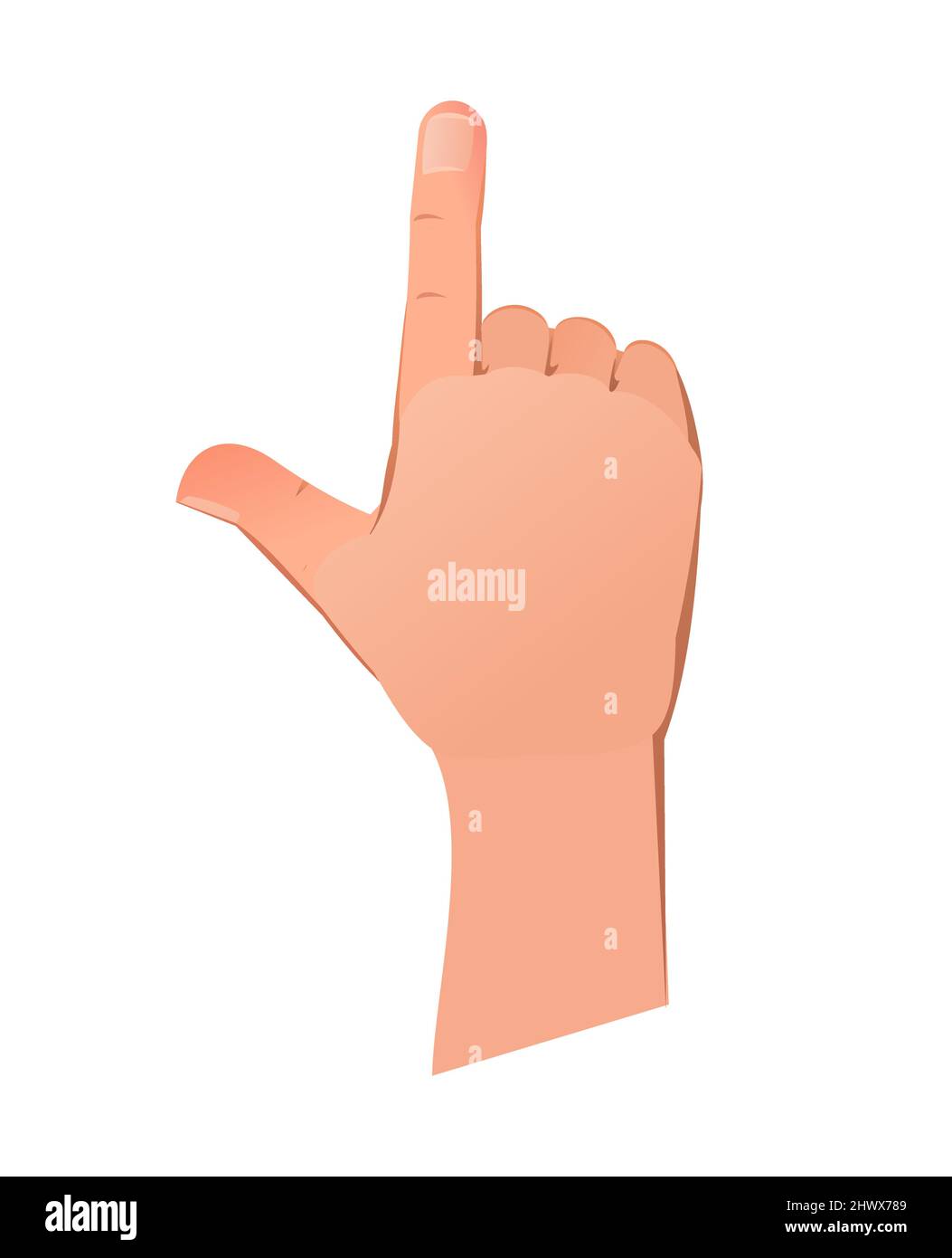 Hand raised up with one finger. Object isolated on white background ...
