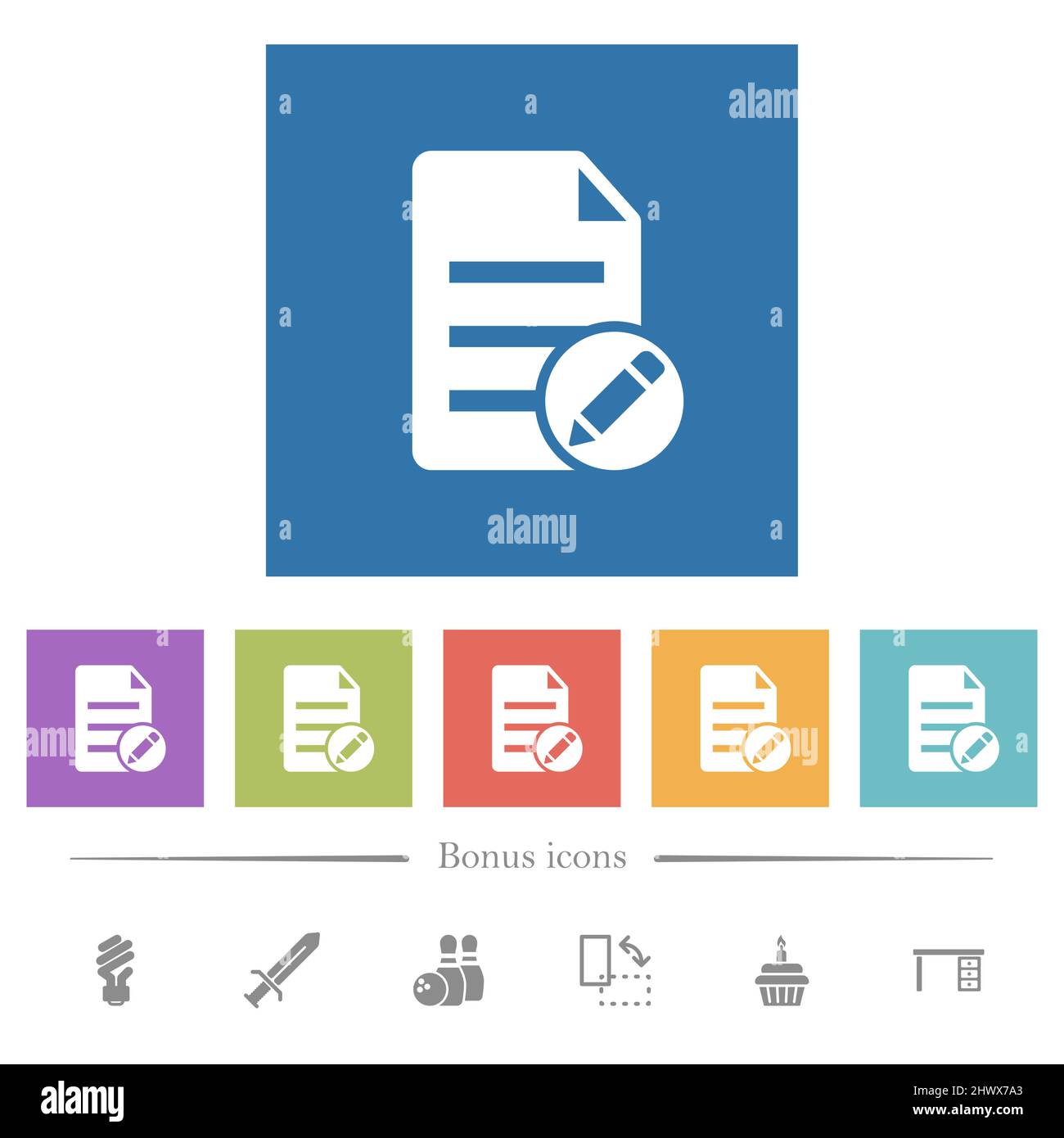 Edit document solid flat white icons in square backgrounds. 6 bonus ...