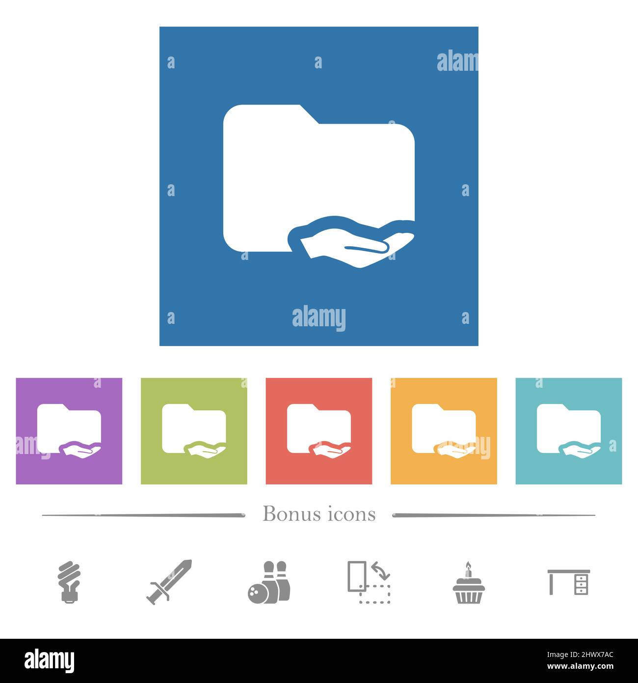Shared folder flat white icons in square backgrounds. 6 bonus icons ...