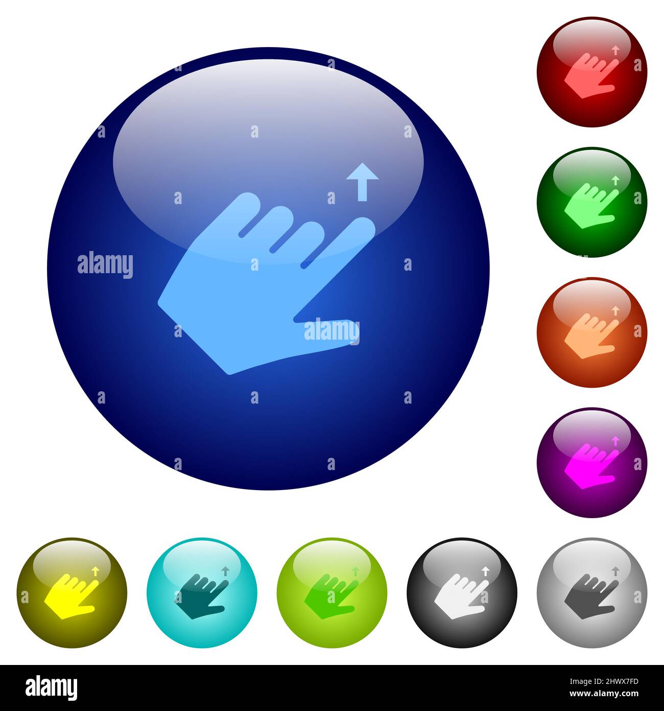 Left handed move up gesture icons on round glass buttons in multiple ...
