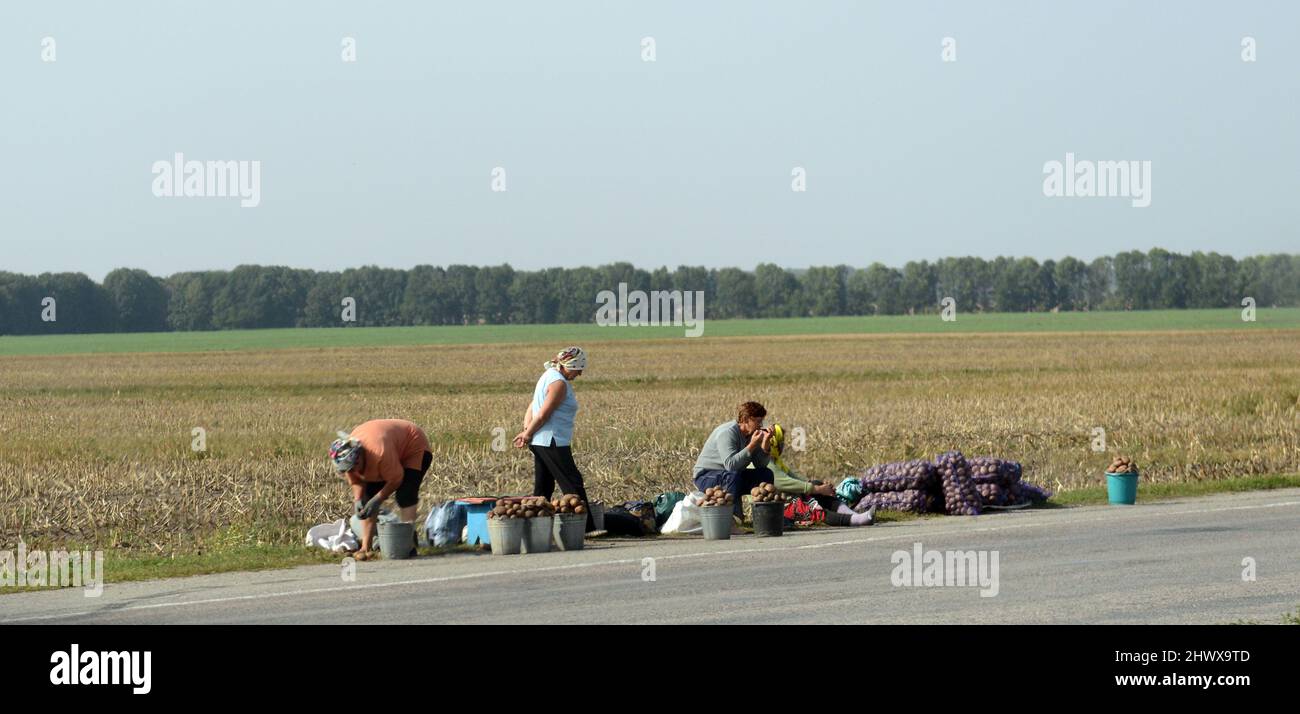 Ukrainian villagers selling their fresh harvested crops along the ...