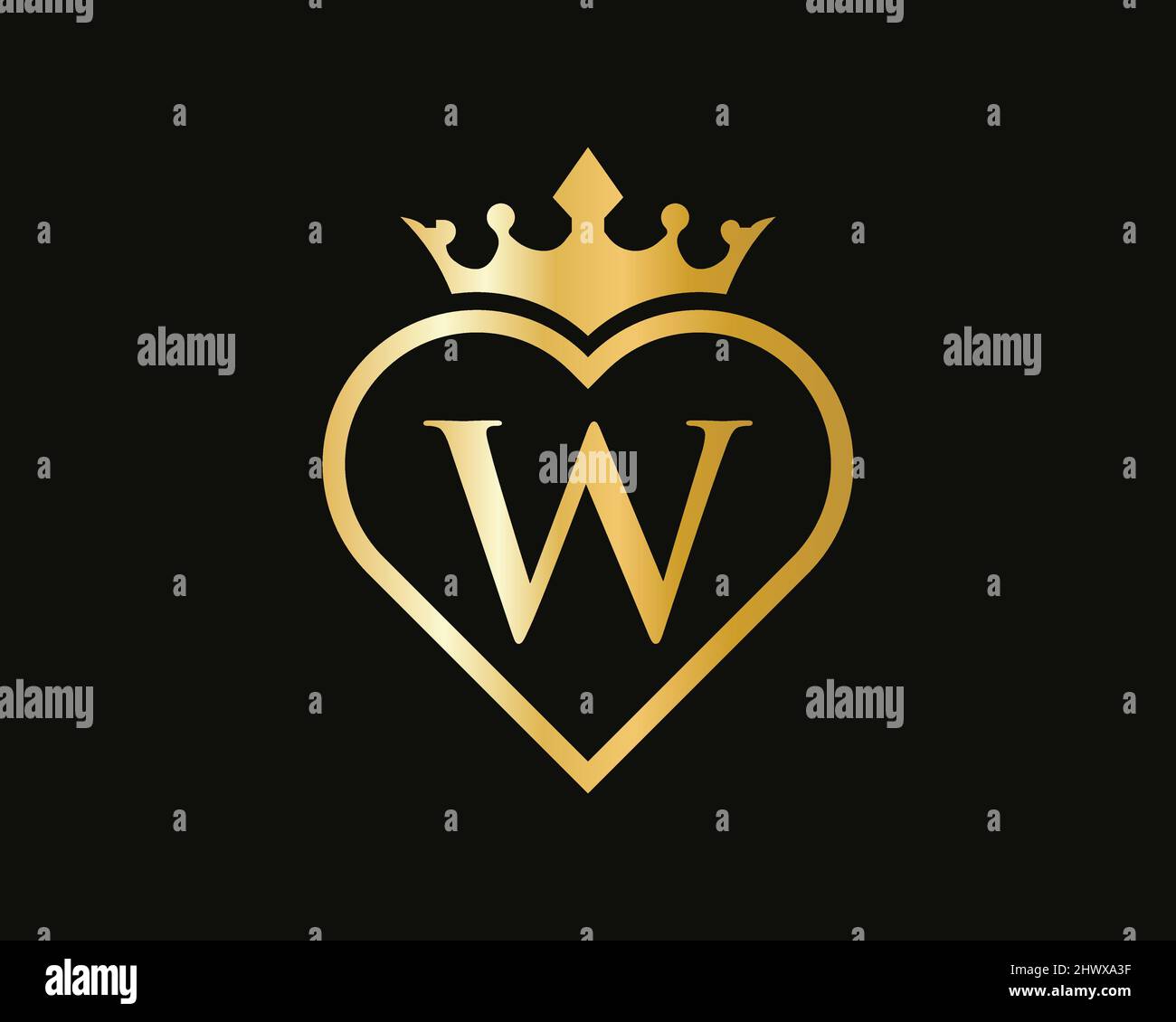 W Logo With Crown and Love Shape. Heart Letter W Logo Design, Gold ...