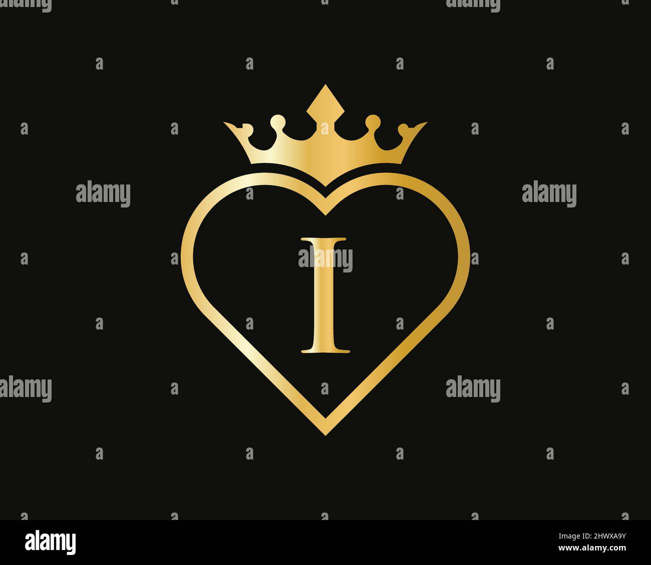 I Logo With Crown and Love Shape. Heart Letter I Logo Design, Gold ...