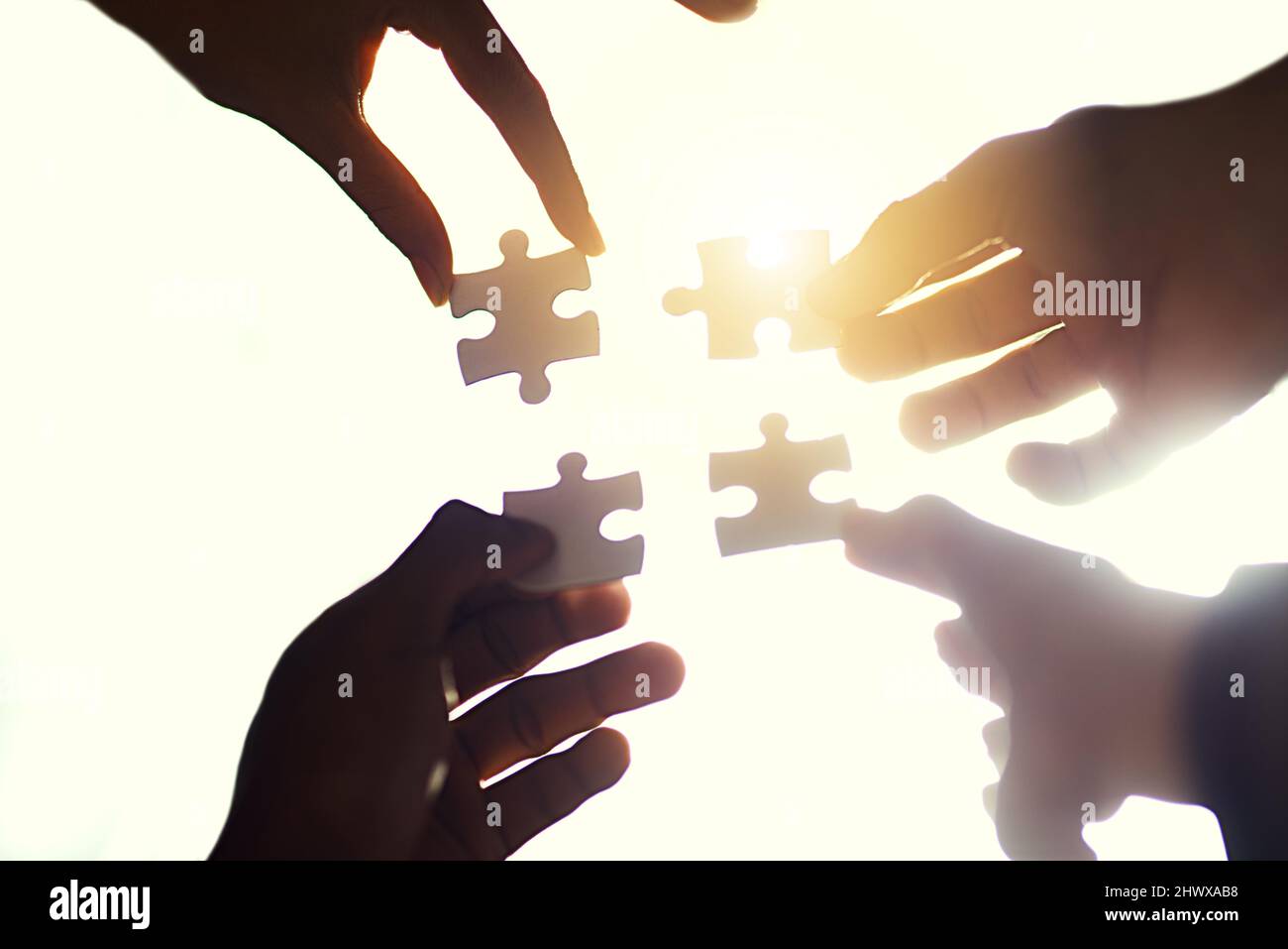 Finding the right fit. Cropped shot of four people holding puzzle ...