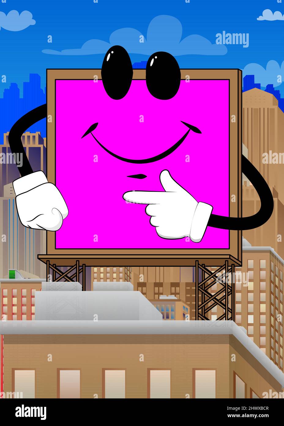 Billboard holding finger under his mouth, thinking. Cute cartoon ...