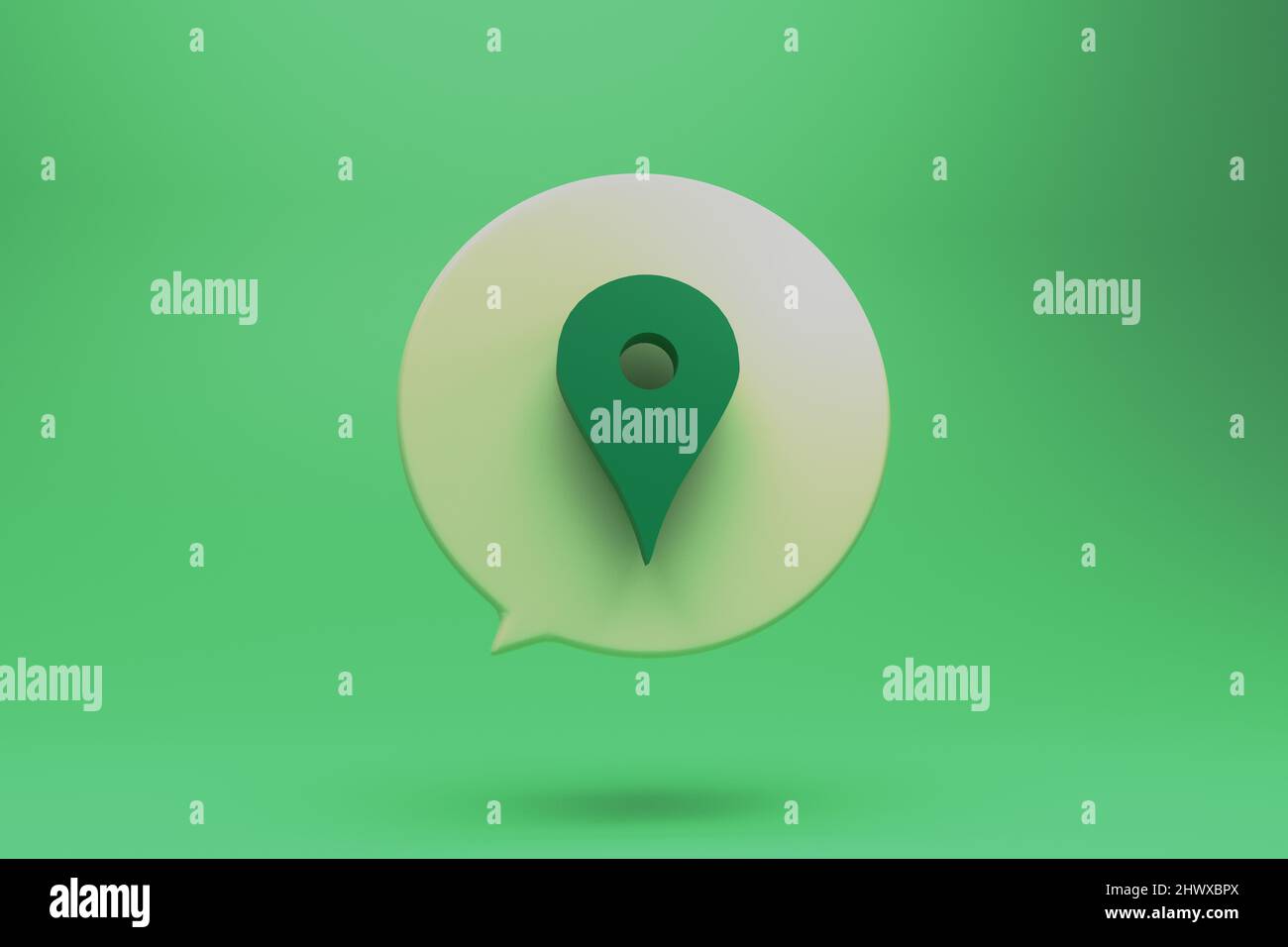 map pin location point symbol sign in a round dialog box on green ...
