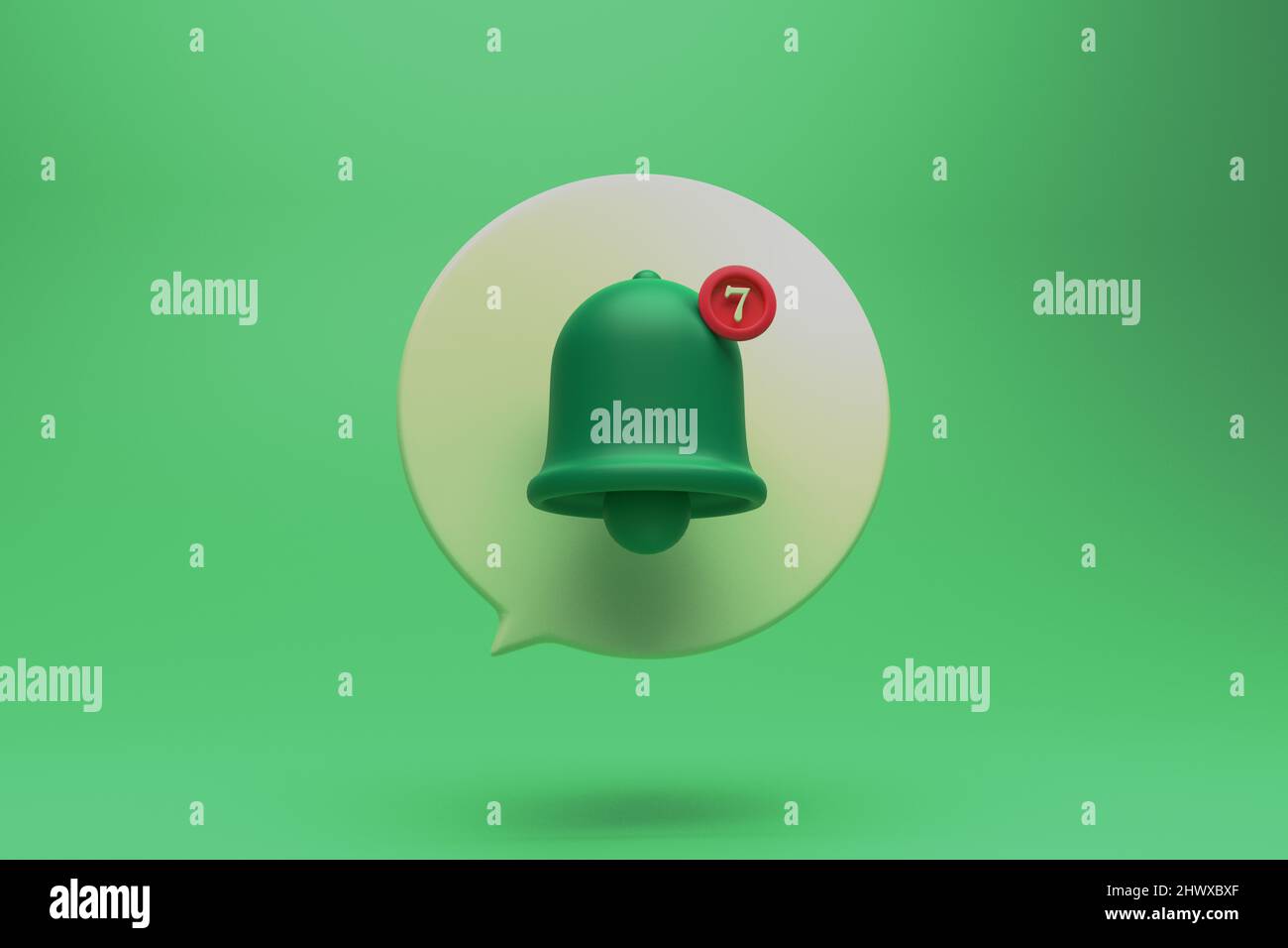notification bell icon in round dialog box. in 3d render illustration ...