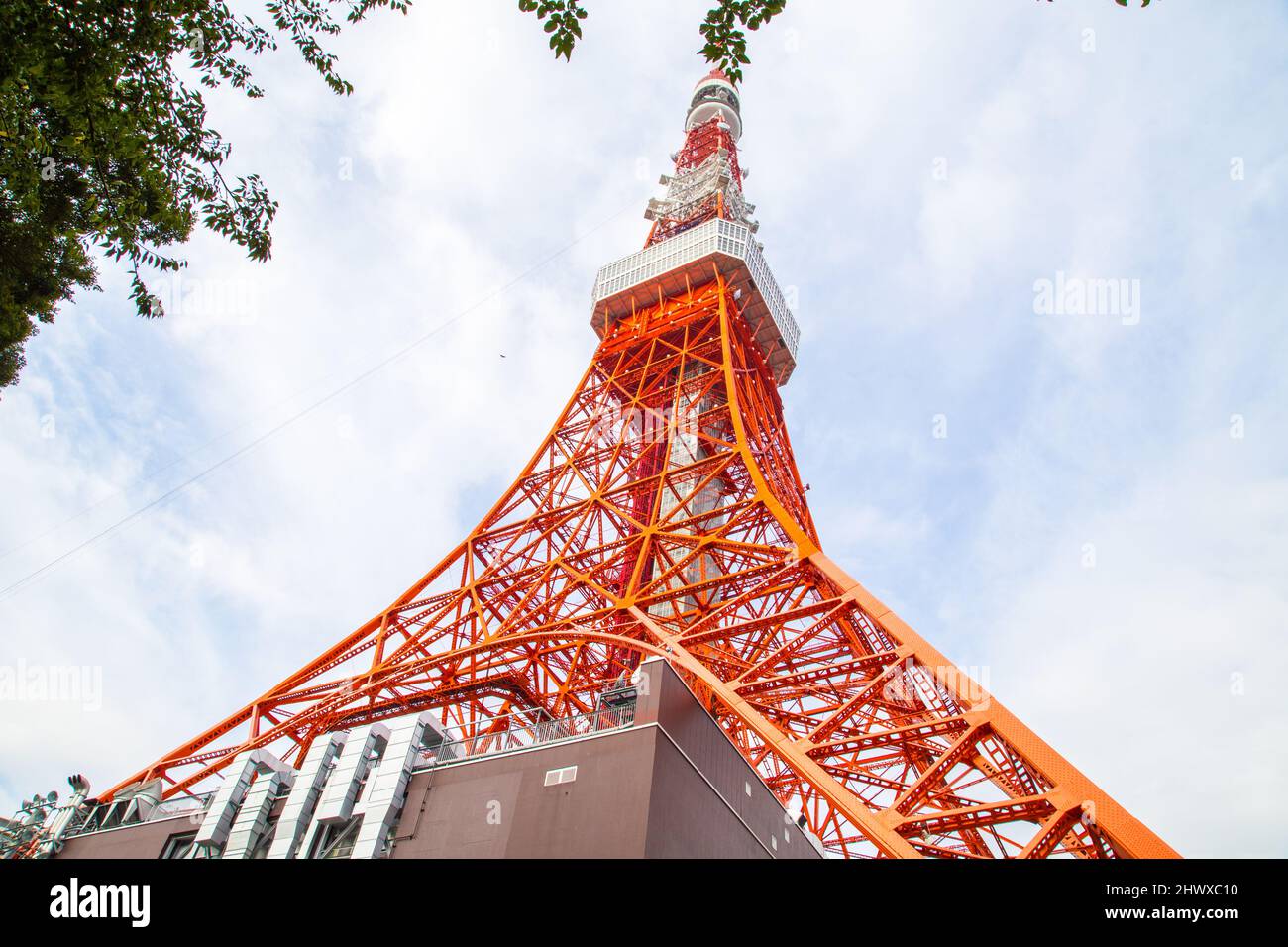 Building of tokyo tower red metal against blue sky, Japan Stock Photo ...