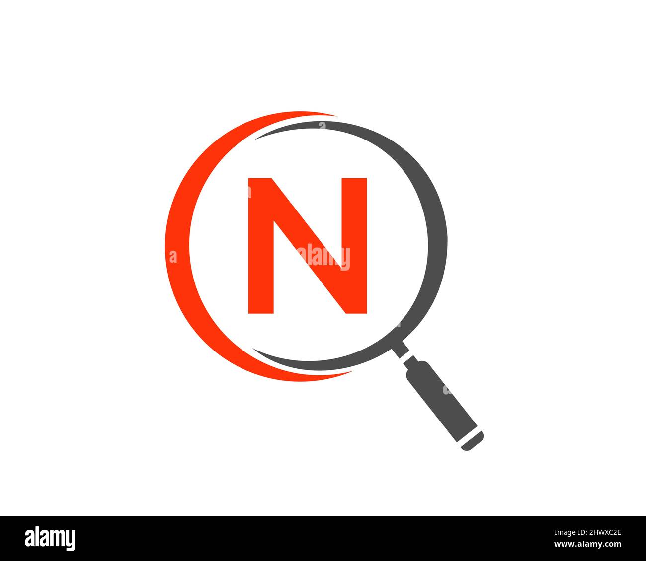 Magnifying Glass On Letter N concept. Search Logo. Initial N Letter ...