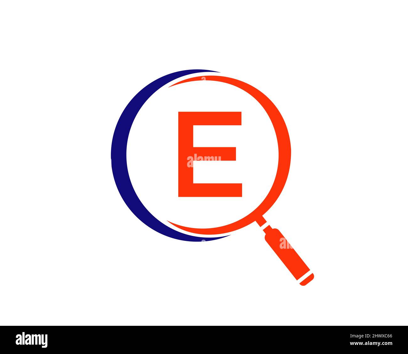 Magnifying Glass On Letter E concept. Search Logo. Initial E Letter ...