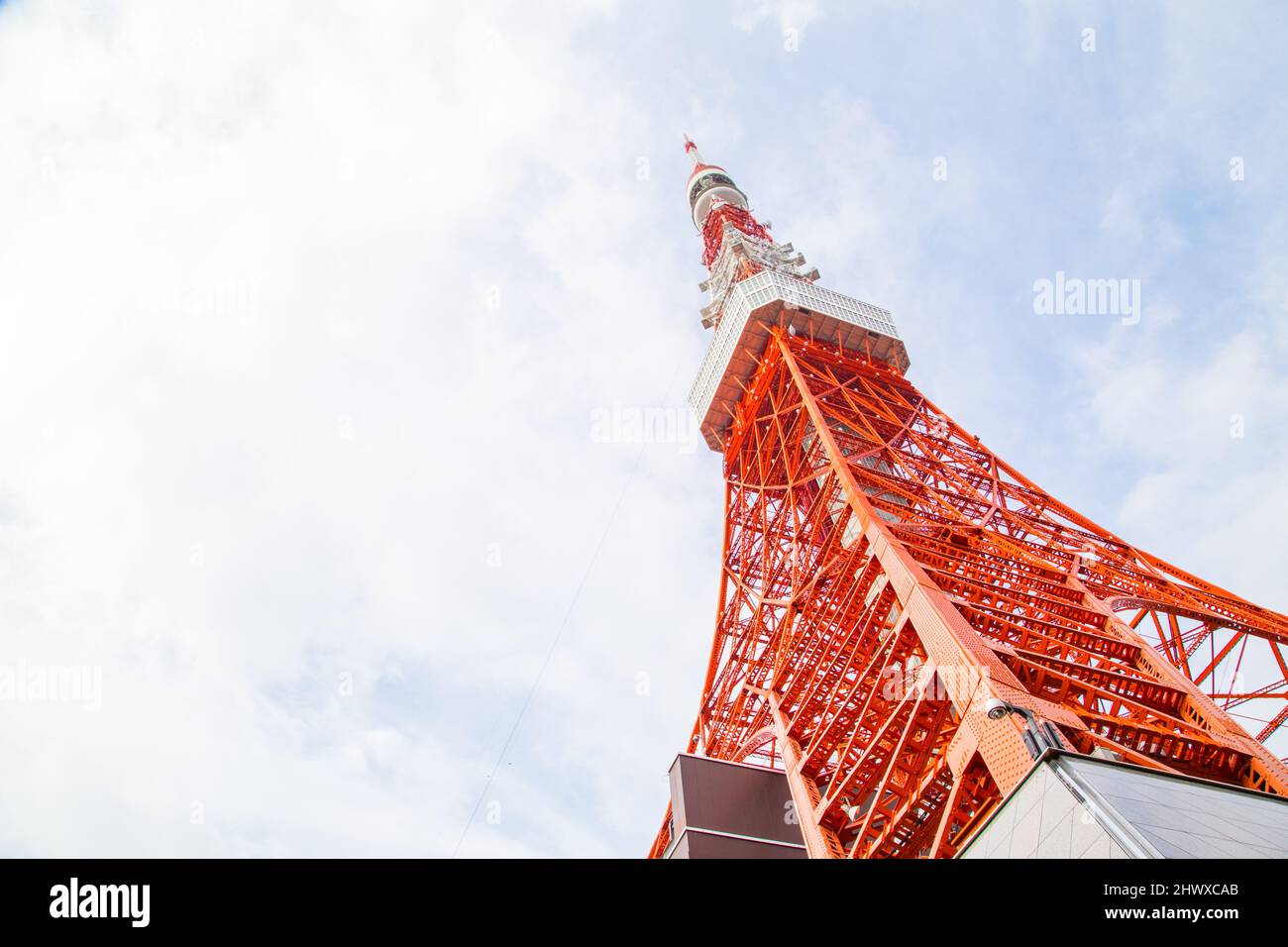 Building of tokyo tower red metal against blue sky, Japan Stock Photo ...