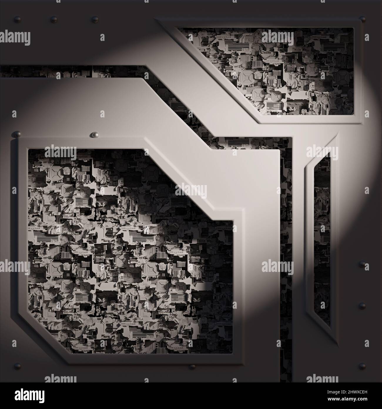 sci-fi panel, light shining on technology wall background Stock Photo ...