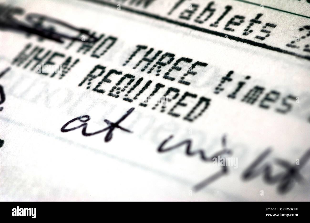 Close up of medication usage instruction, found on the side of the ...