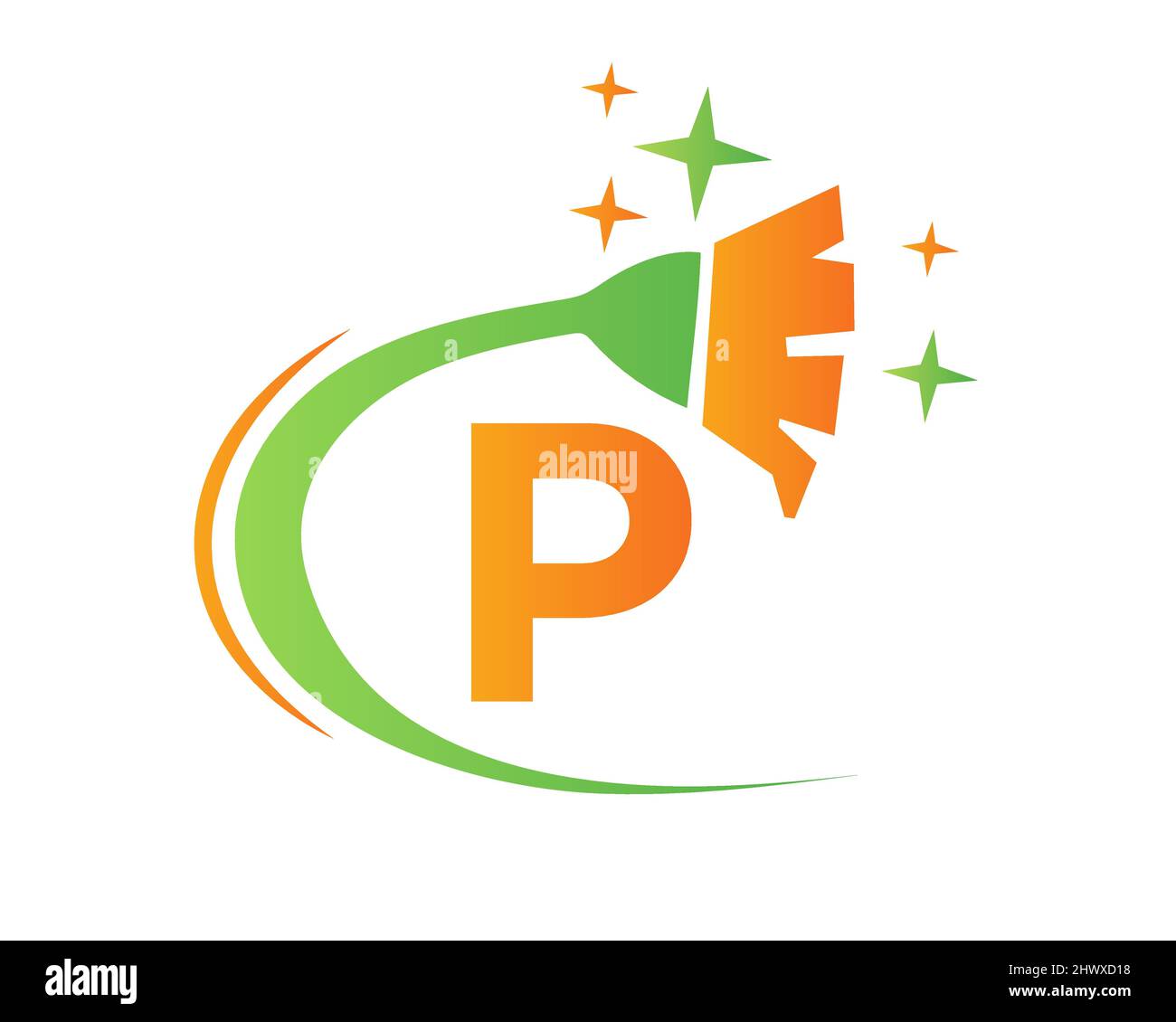 Cleaning logo with P letter concept. House clean and Broom logo. P ...
