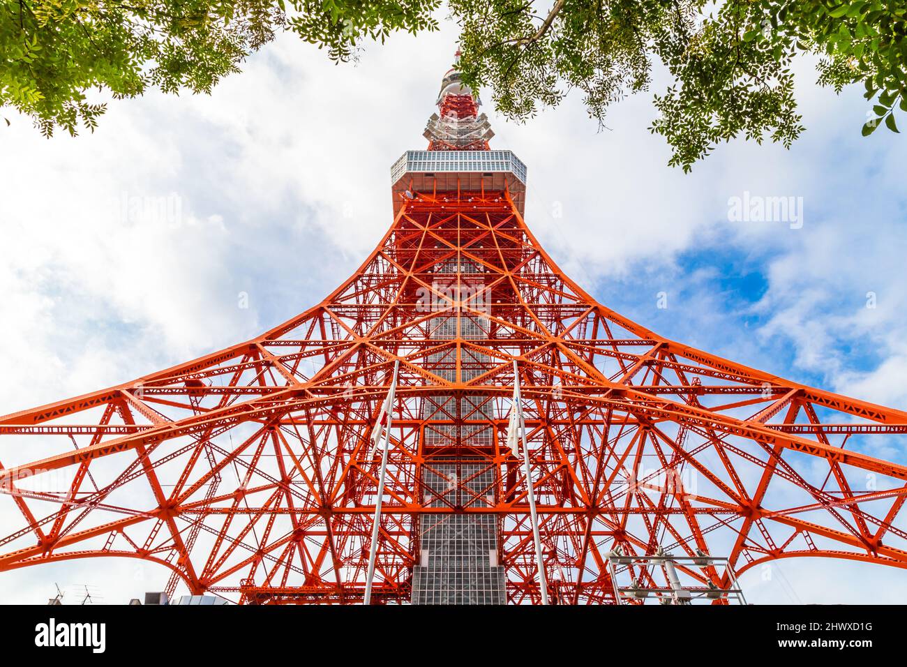 Building of tokyo tower red metal against blue sky, Japan Stock Photo ...