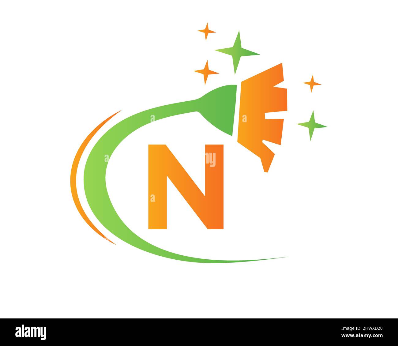 Cleaning logo with N letter concept. House clean and Broom logo. N ...