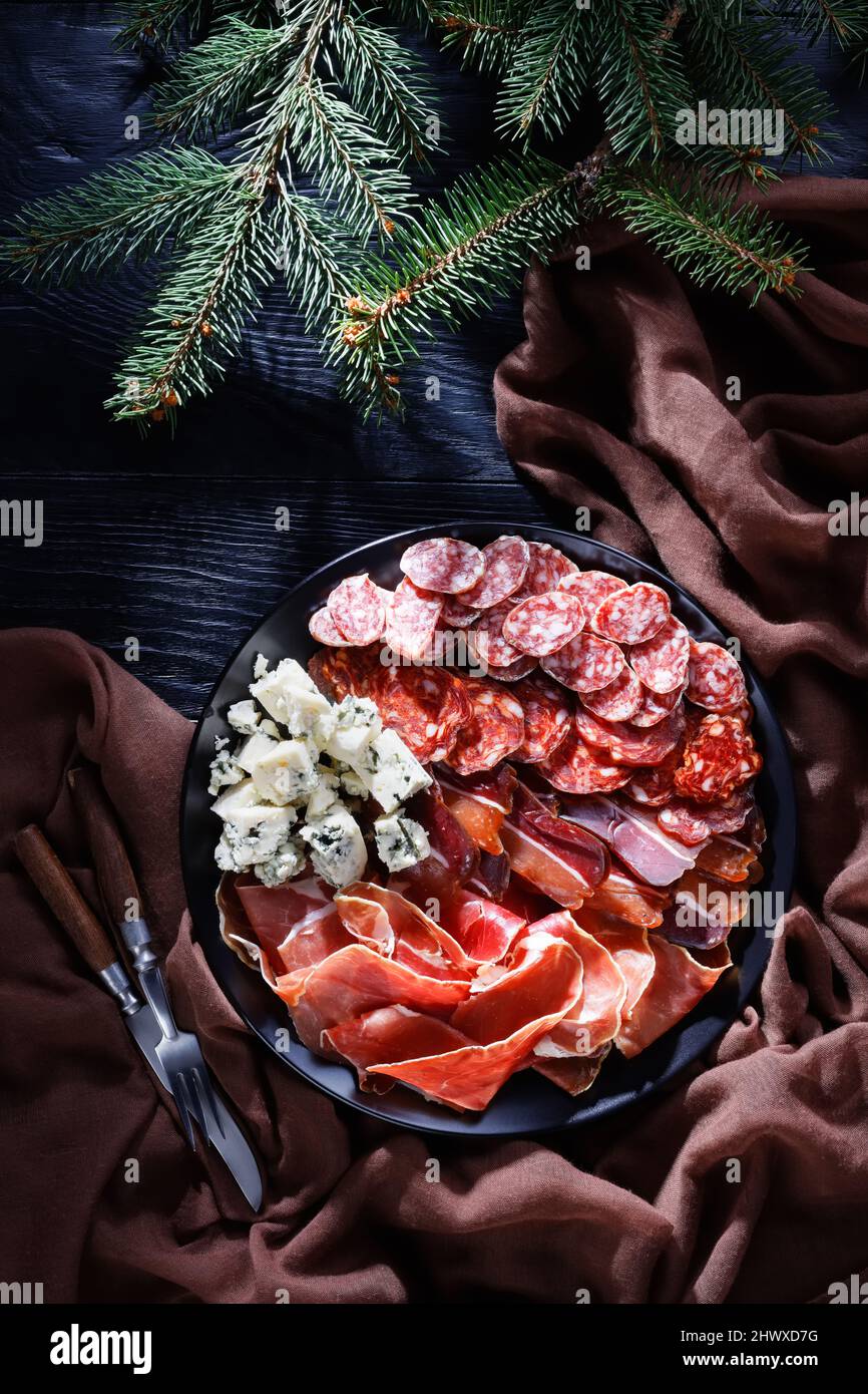 mixed meat and cheese platter, cheese, sausages and dry cured meat ...