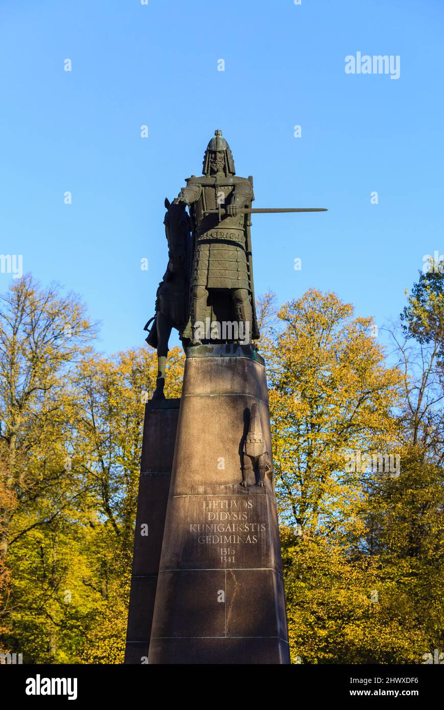 Statue of state founder, medieval knight warrior Grand Duke Gediminas ...