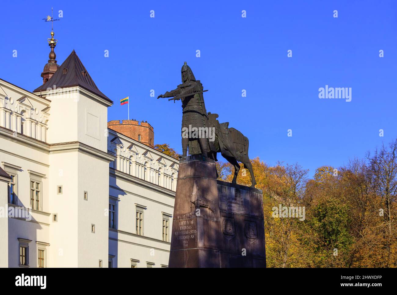 Statue of state founder, medieval knight warrior Grand Duke Gediminas ...