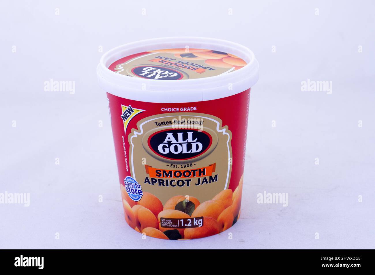 Johannesburg, South Africa - a tub of All Gold smooth apricot jam ...