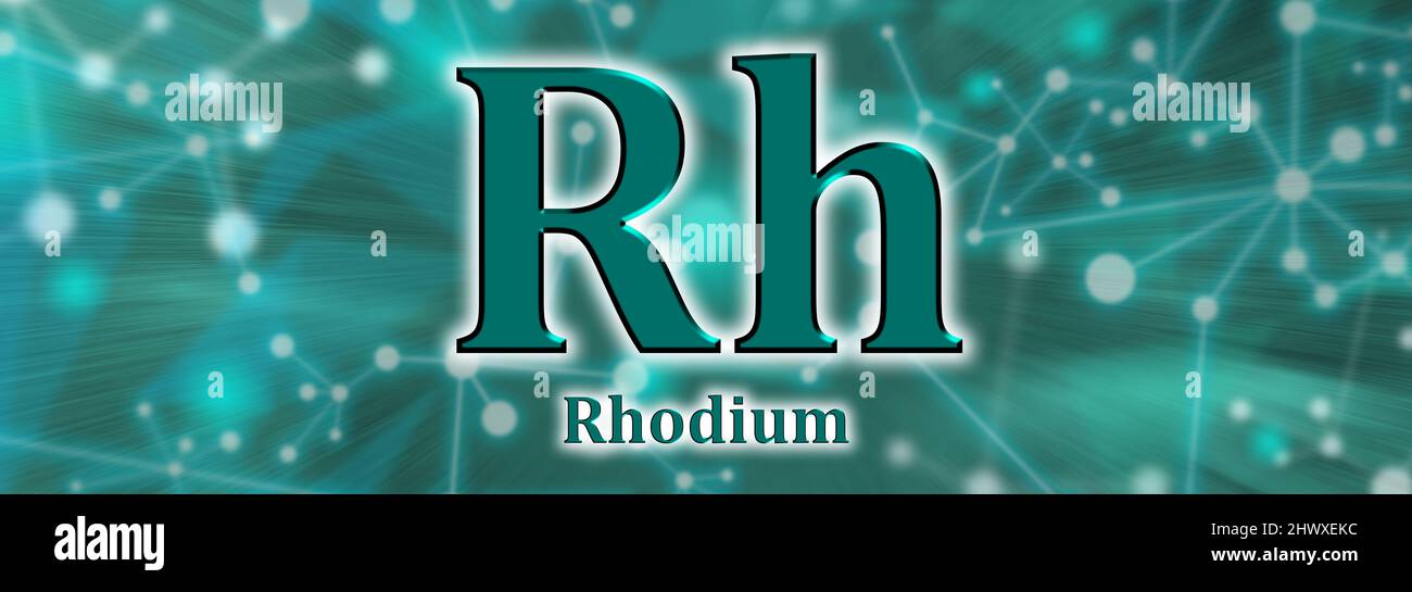Rh symbol. Rhodium chemical element on green network background Stock ...