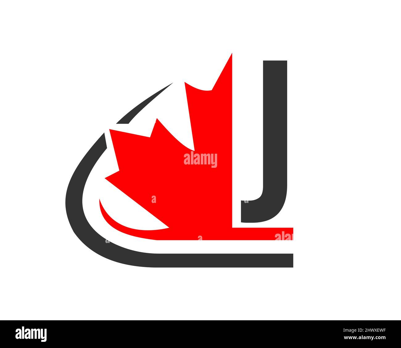 Canadian Red Maple leaf with J letter Concept. J letter Maple leaf logo ...