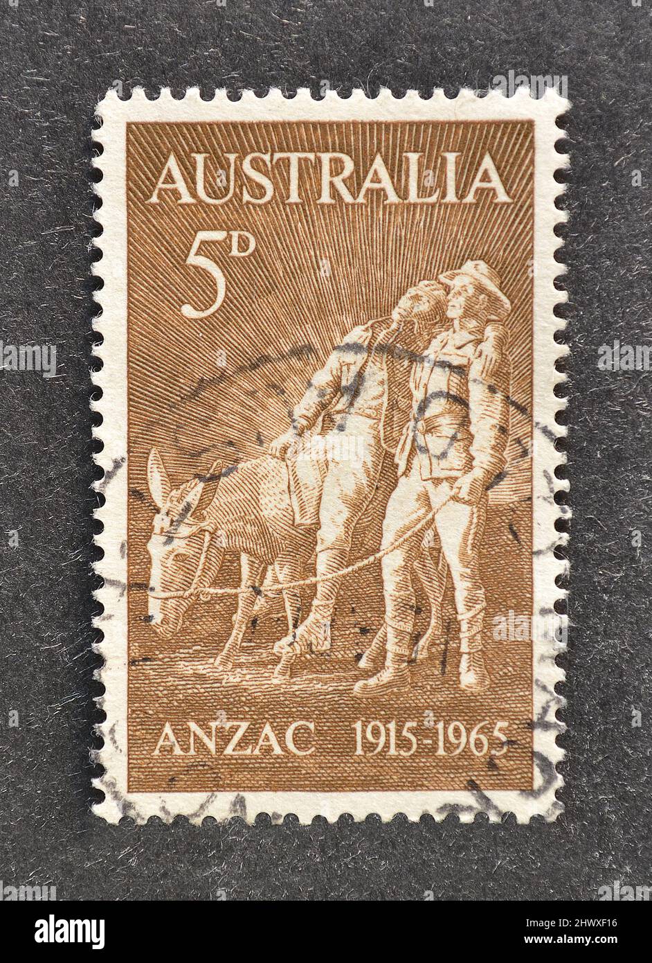 Cancelled postage stamp printed by Australia, that shows Simpson and ...