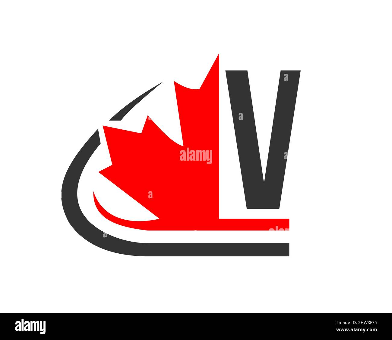 Canadian Red Maple leaf with V letter Concept. V letter Maple leaf logo ...