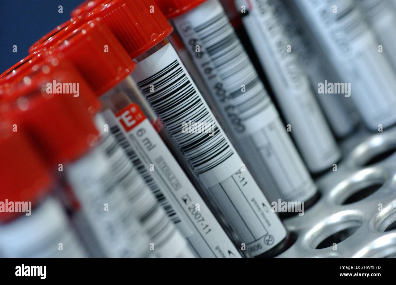 Samples of donated blood in Vacutainer test tubes with red tops Stock ...