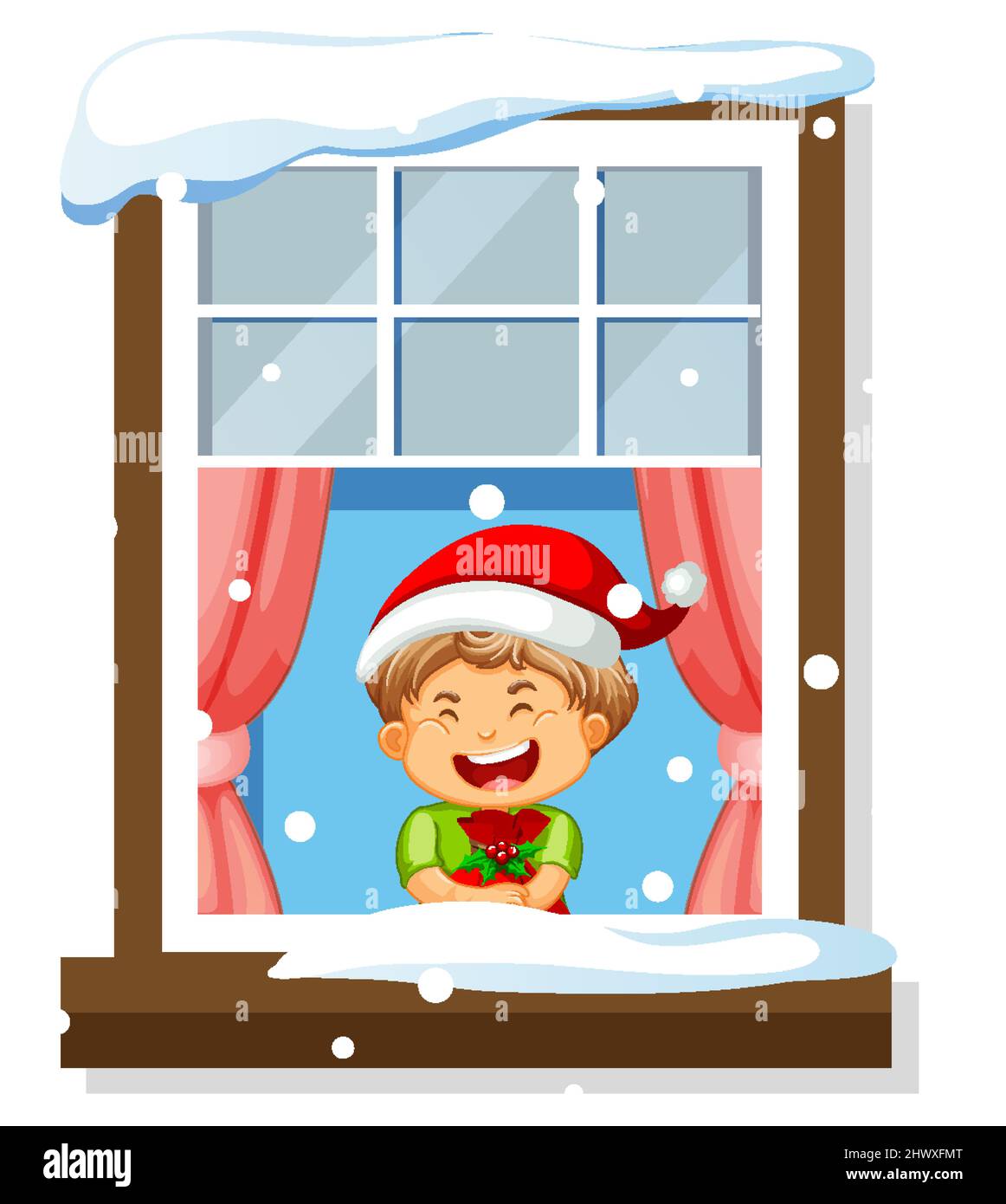 View through the window of cartoon character in Christmas theme ...