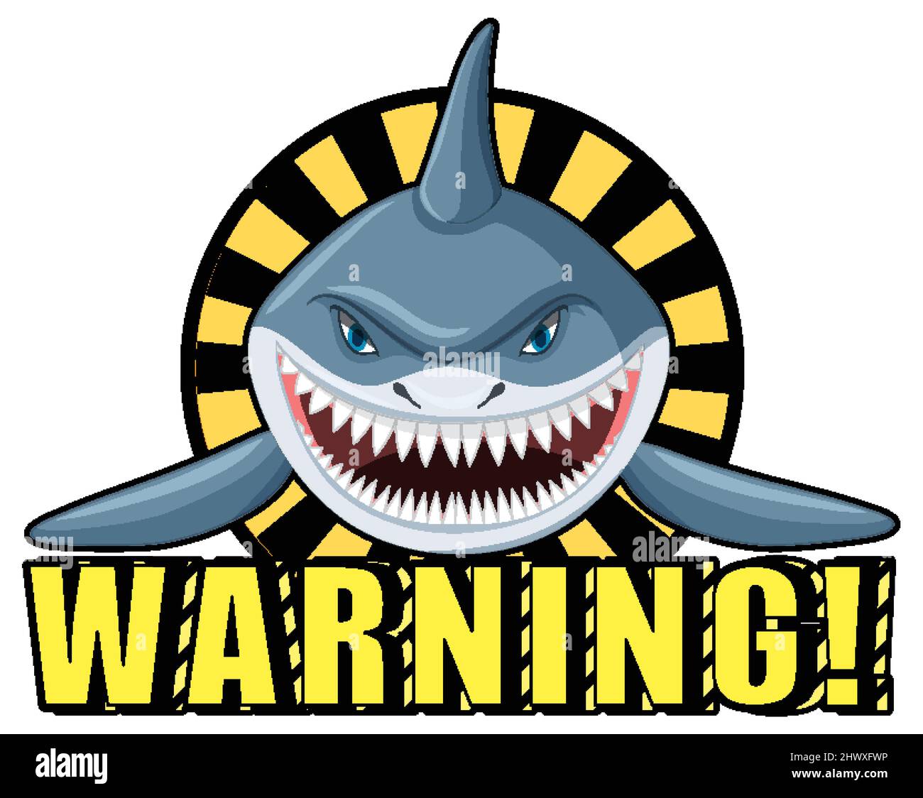 A Marine logo with big blue shark and warning text illustration Stock ...