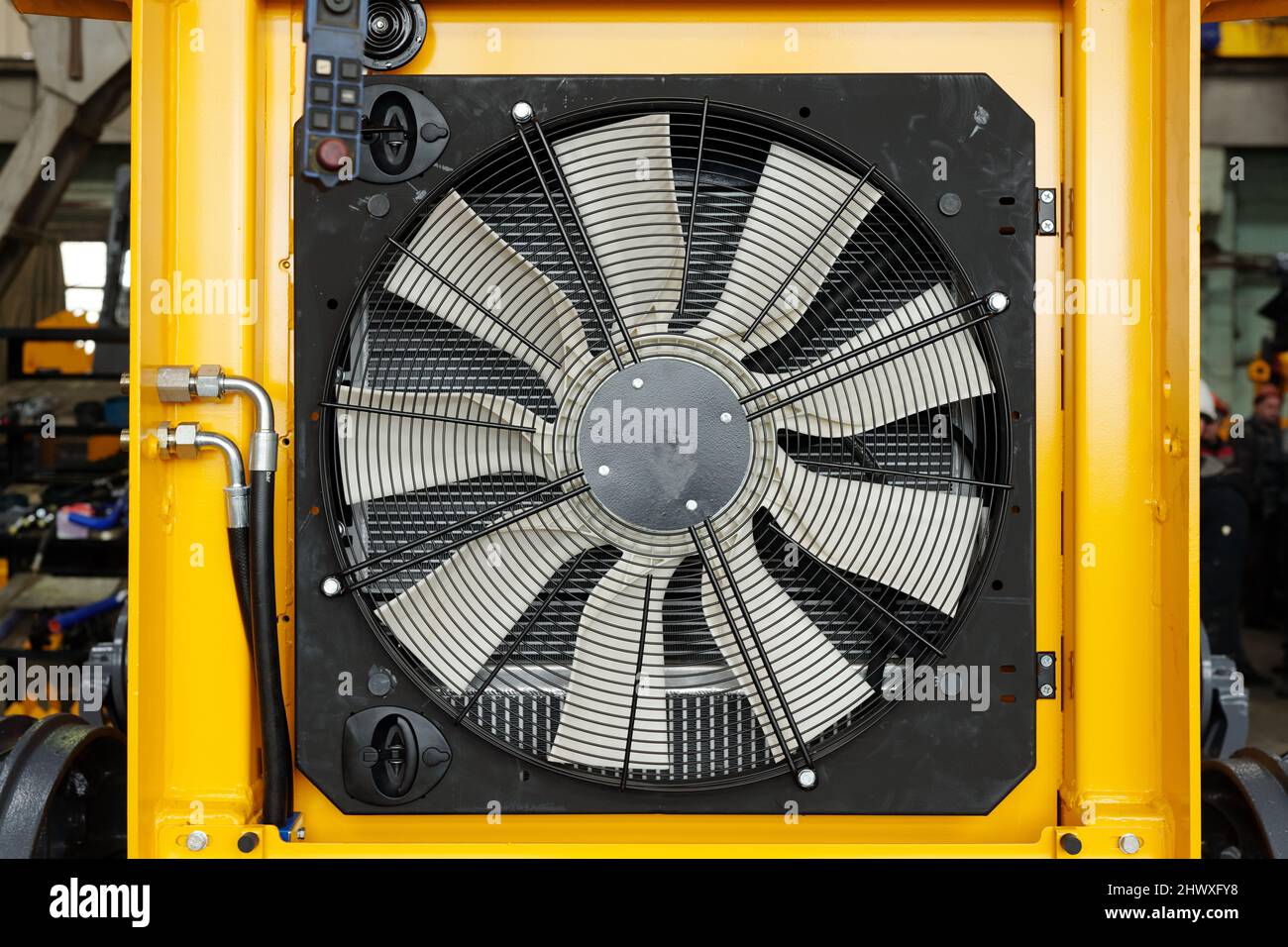 Close-up of part of huge industrial or construction machine with ...