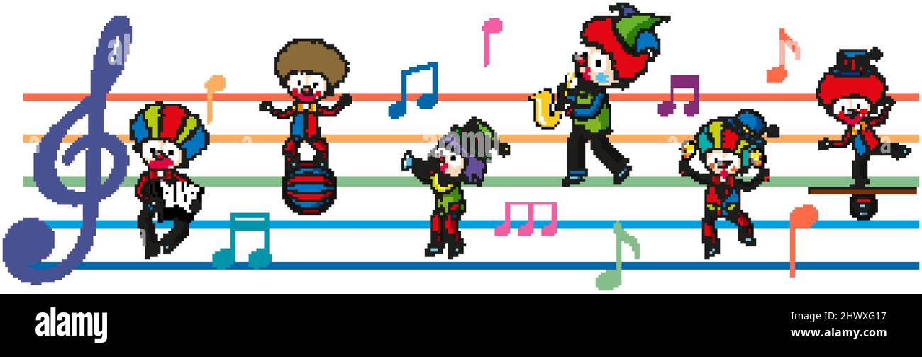 Happy children playing musical instruments with music notes on white ...