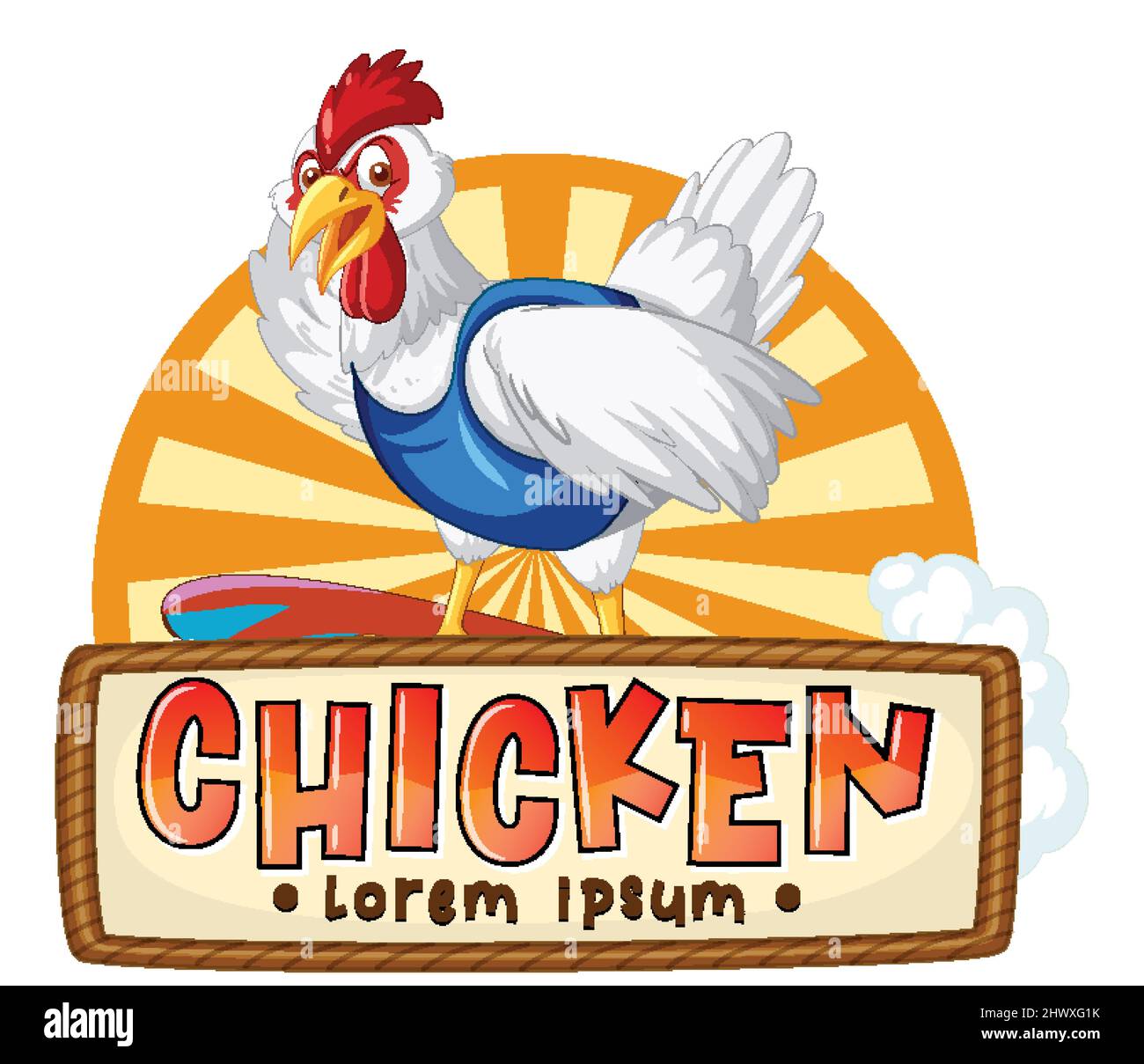 Chicken banner template with a funny farm chicken illustration Stock ...