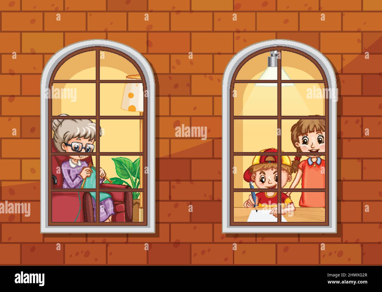 Apartment windows with neighbors cartoon character illustration Stock ...