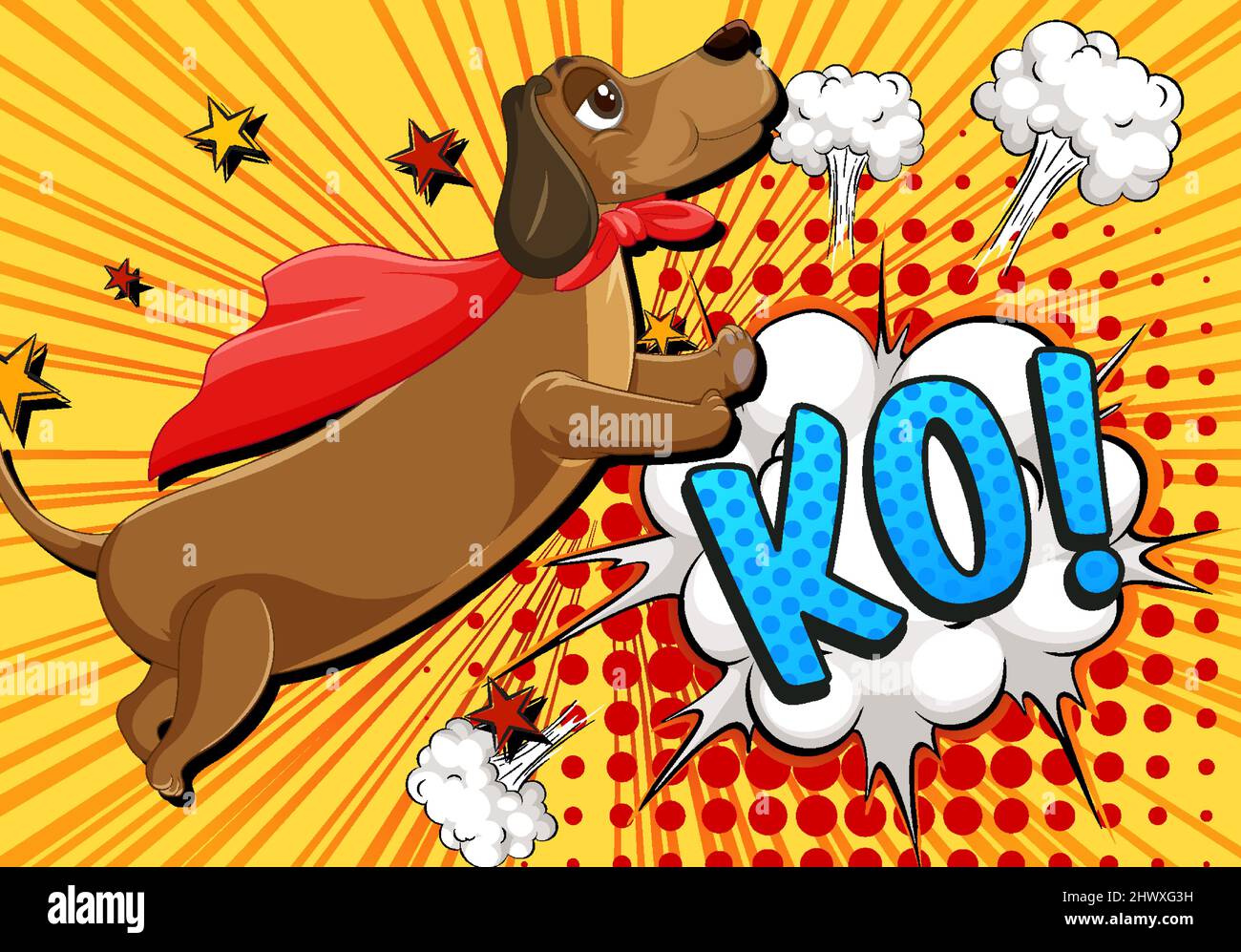 Dog with red cape flying illustration Stock Vector Image & Art - Alamy