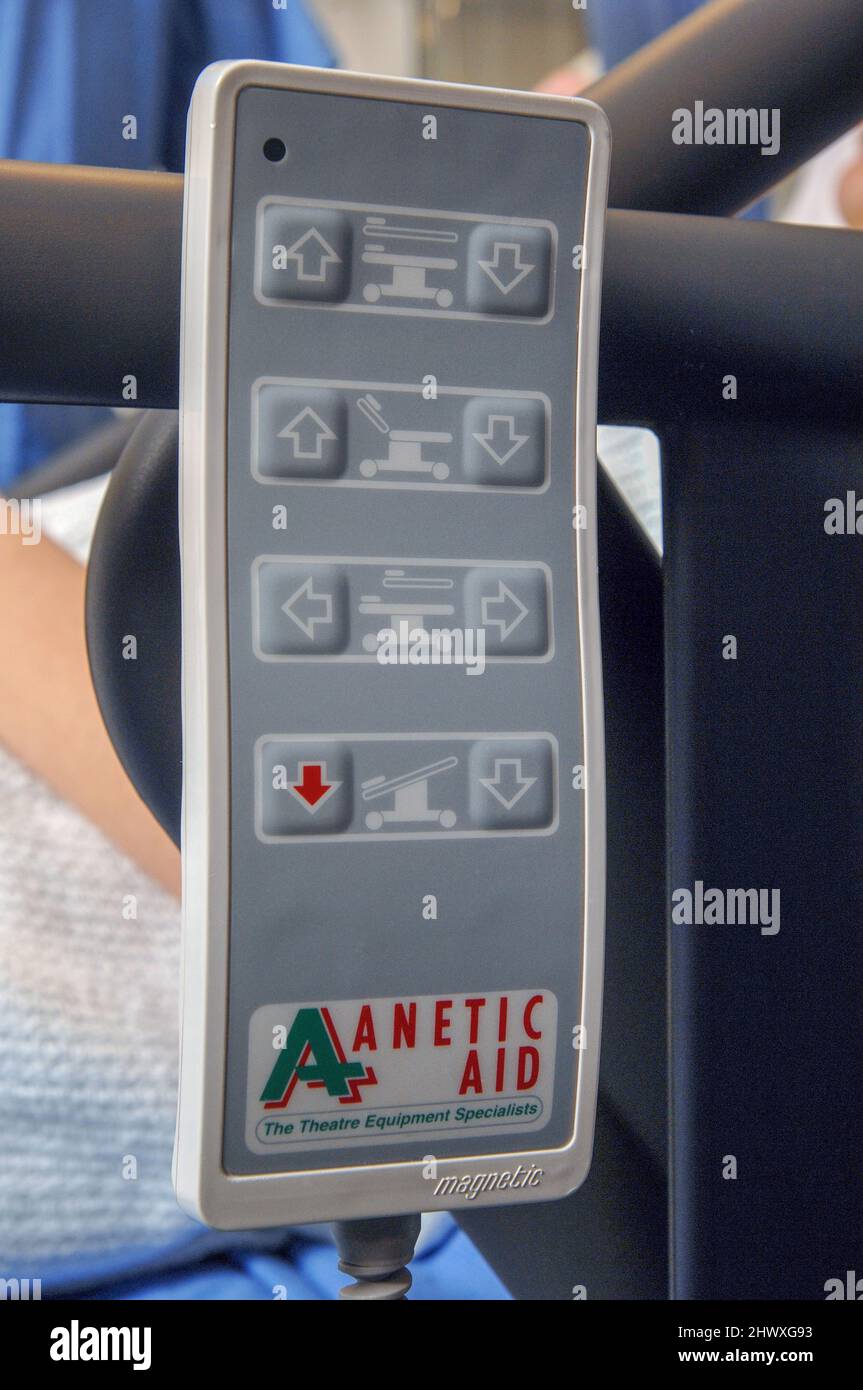The control panel to higher and lower hydraulic hospital beds Stock ...